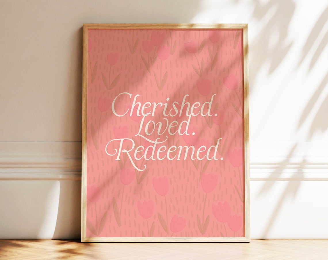 Cherished. Loved. Redeemed. Christian Wall Art Minimalist Typography ...