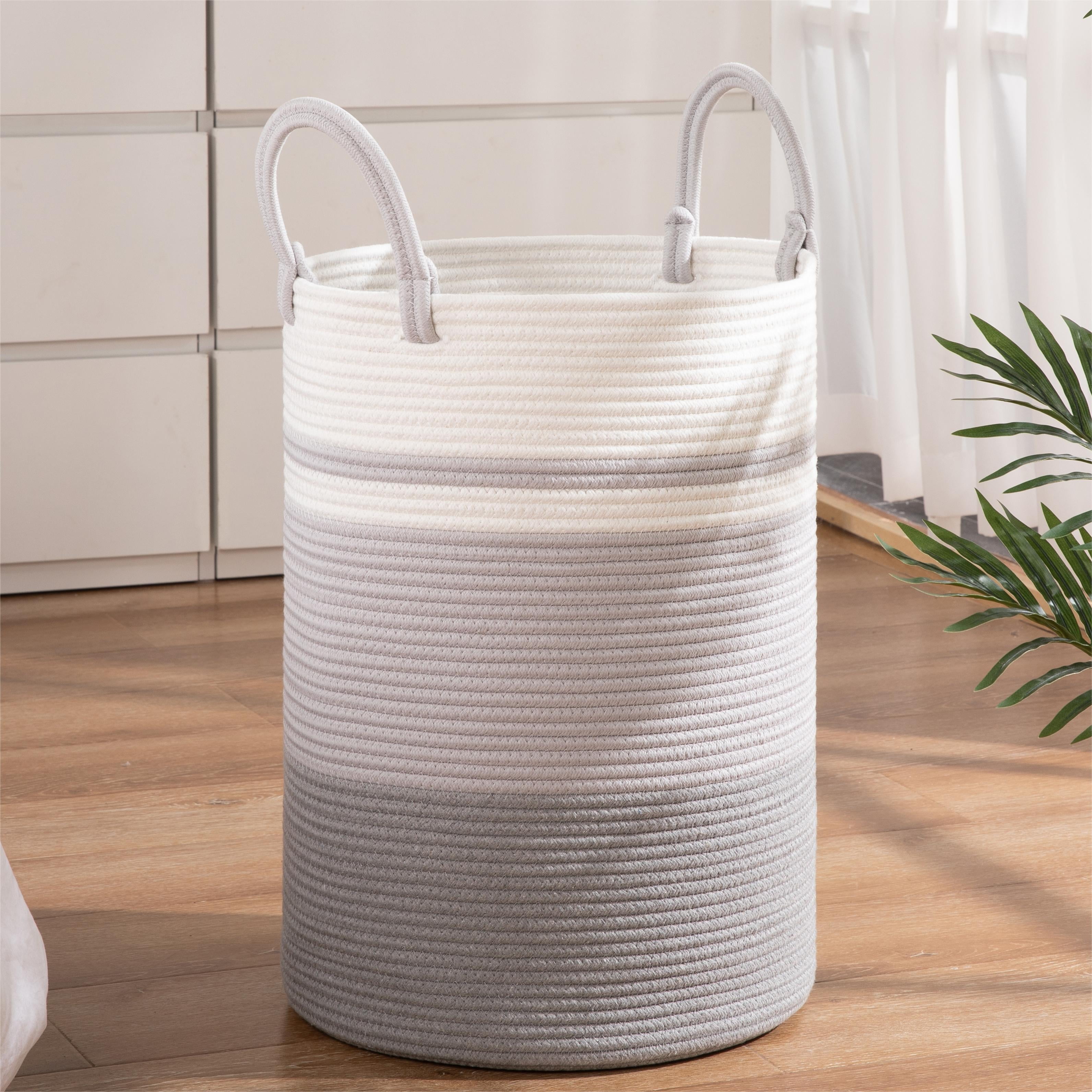 Cherishgard Woven Cotton Rope Laundry Hamper, Round Basket with Handles ...