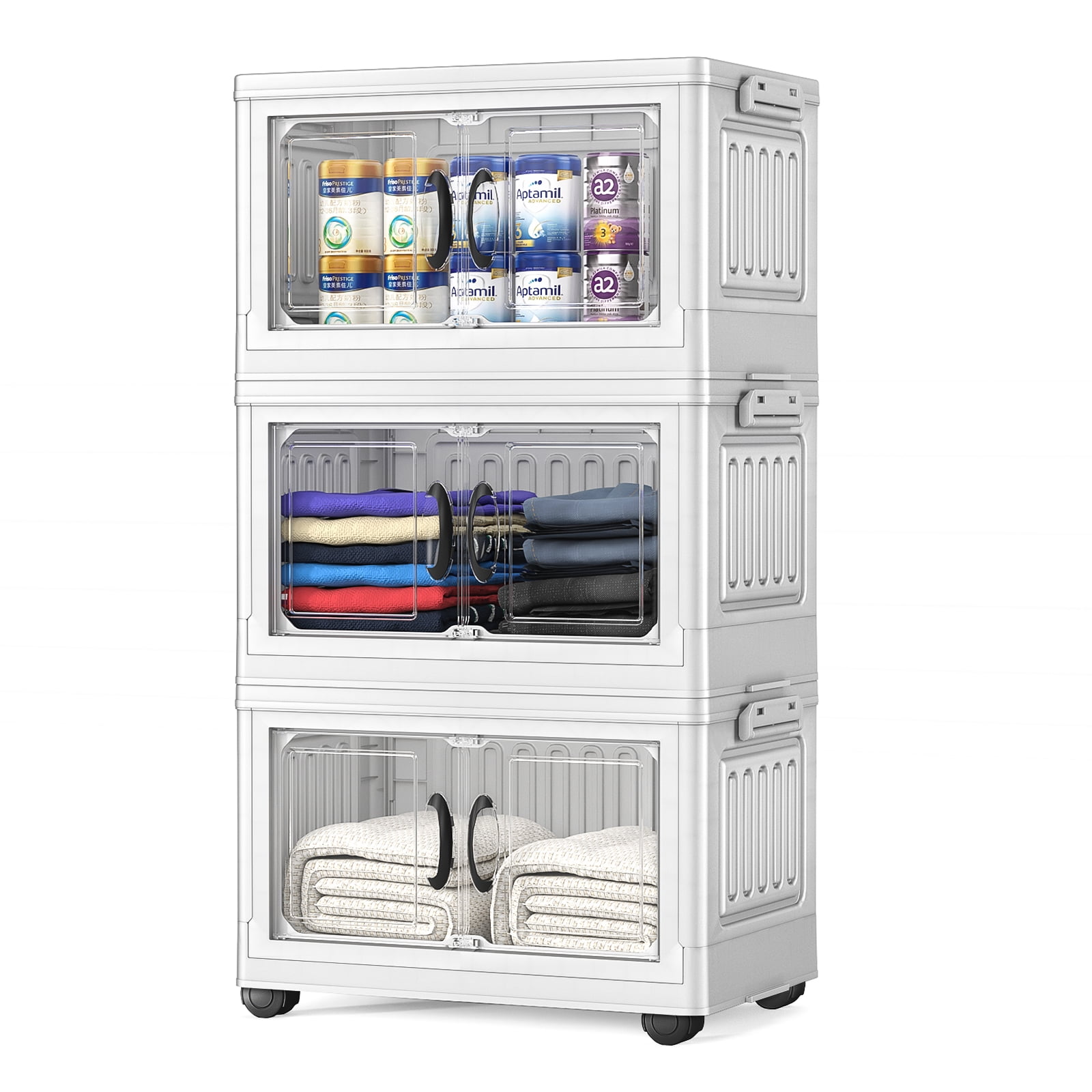 Cherishgard Plastic Storage Bins with Lid, Foldable Stackable Storage ...