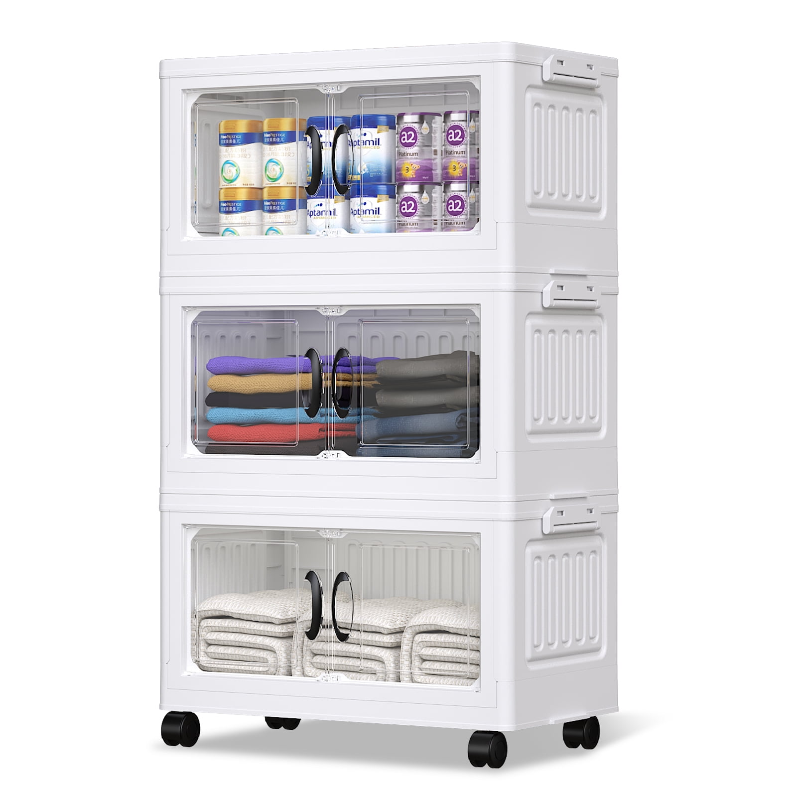 Cherishgard Plastic Storage Bins with Lid, Foldable Stackable Storage ...