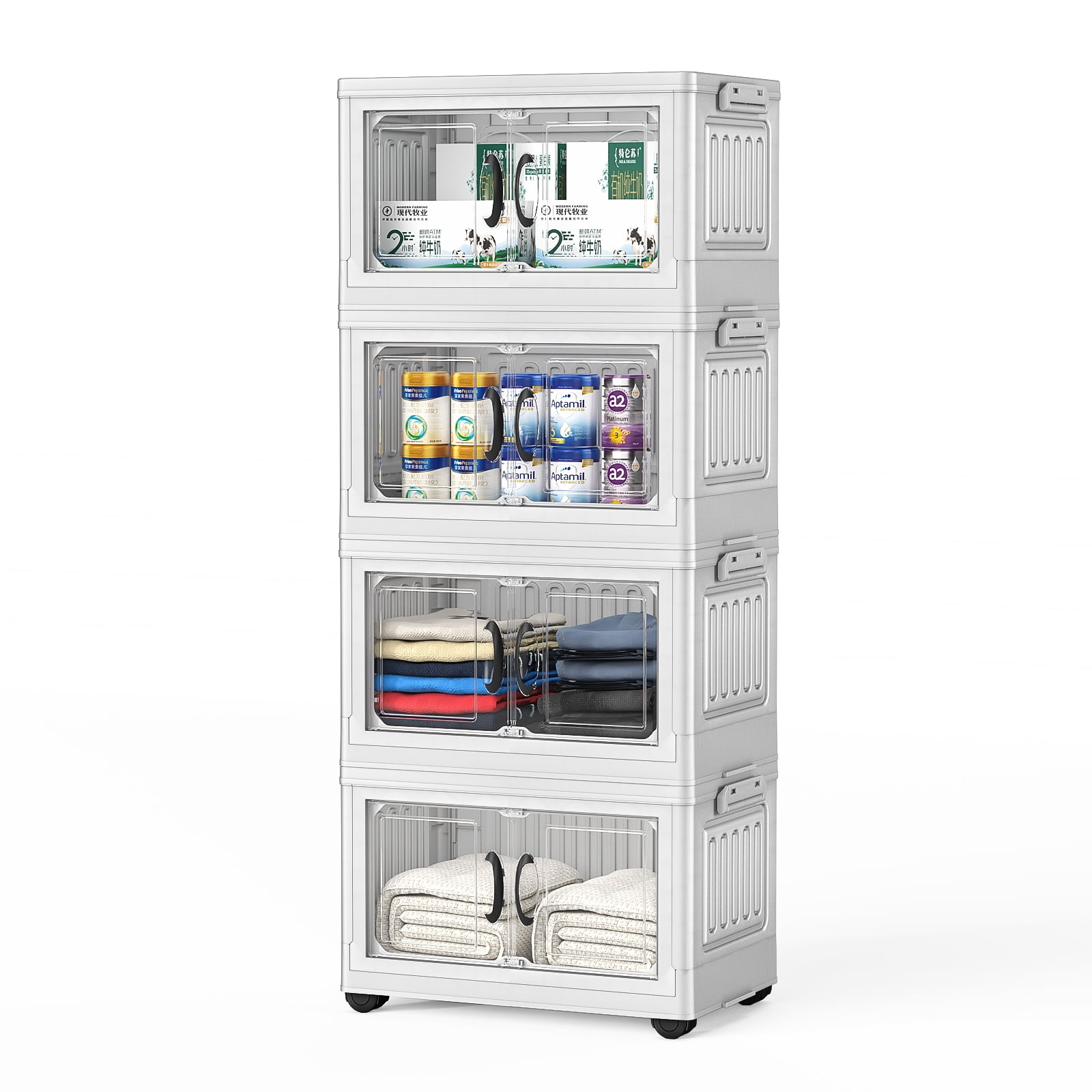 Cherishgard Plastic Storage Bins with Lid, Foldable Stackable Storage ...