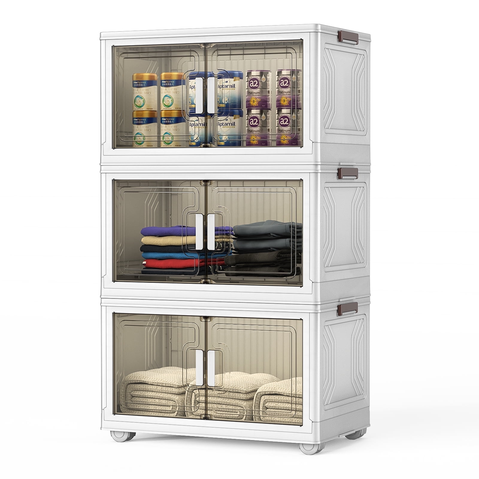 Cherishgard Stackable Storage Bins with Lids, Storage Box with Doors ...