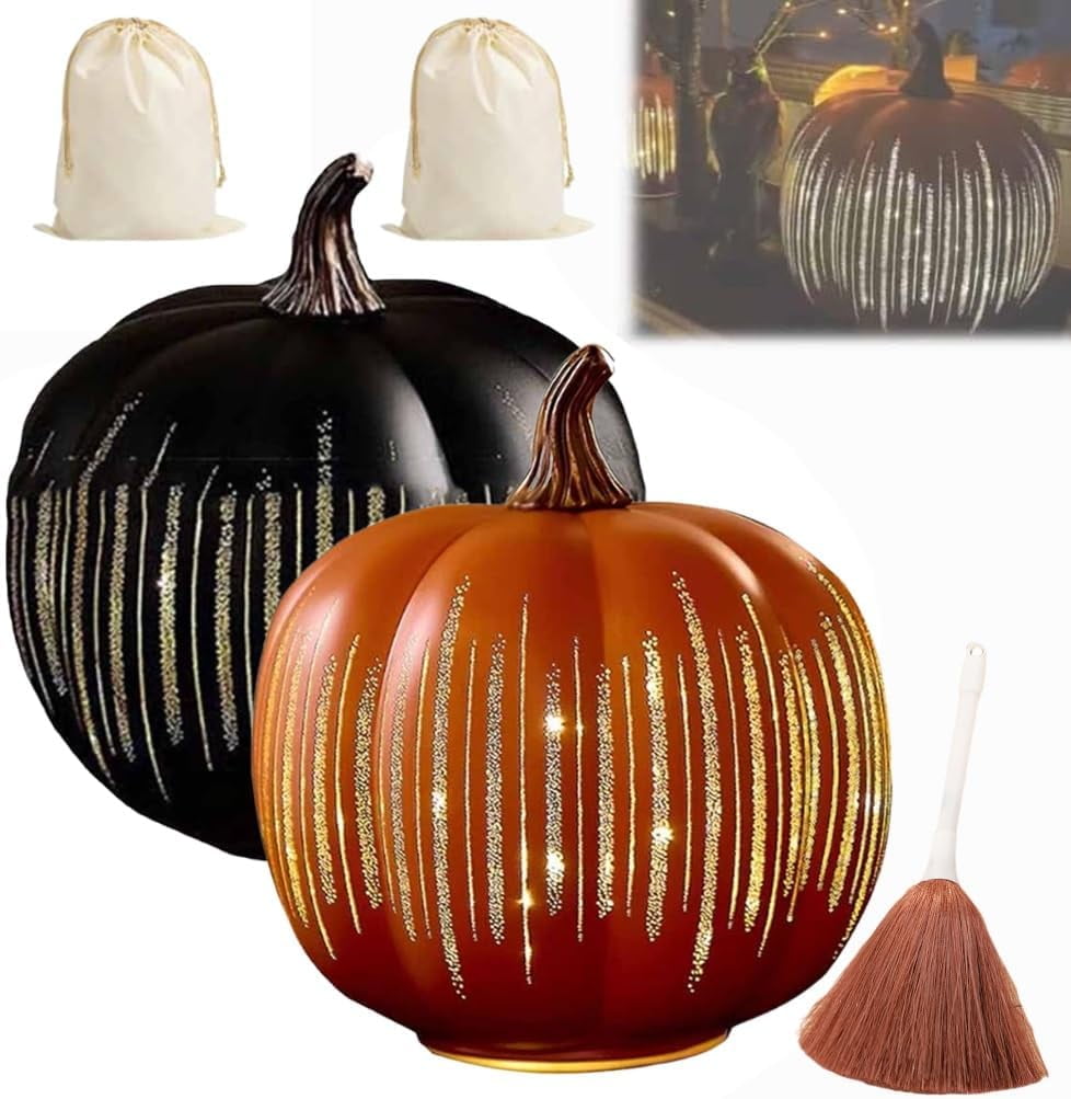 Cherishous Twinkle LED Light Pumpkins, Timer Lighted Sparkling Starry ...