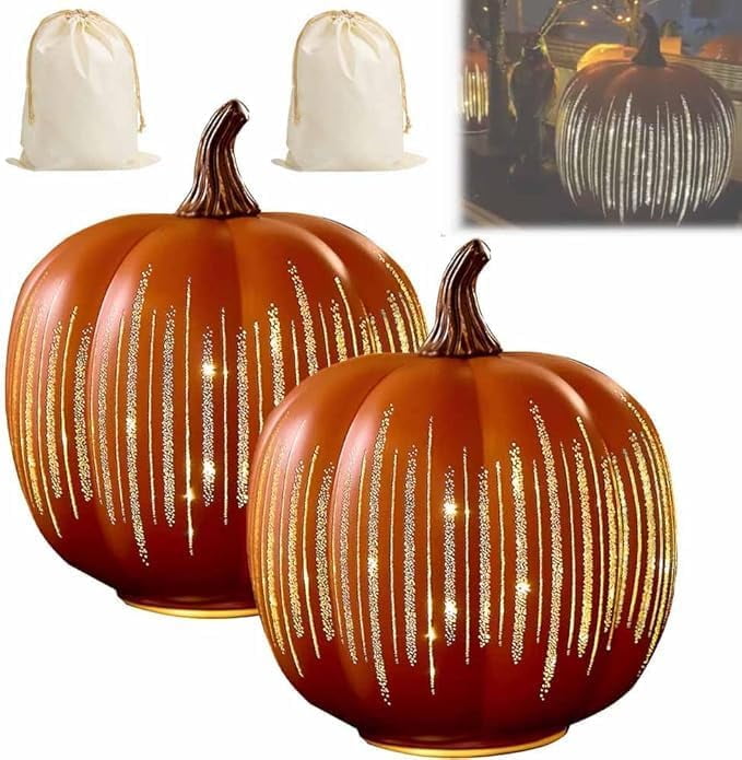 Cherishous Twinkle Light Pumpkins, Timer Lighted Sparkling Starry Night ...