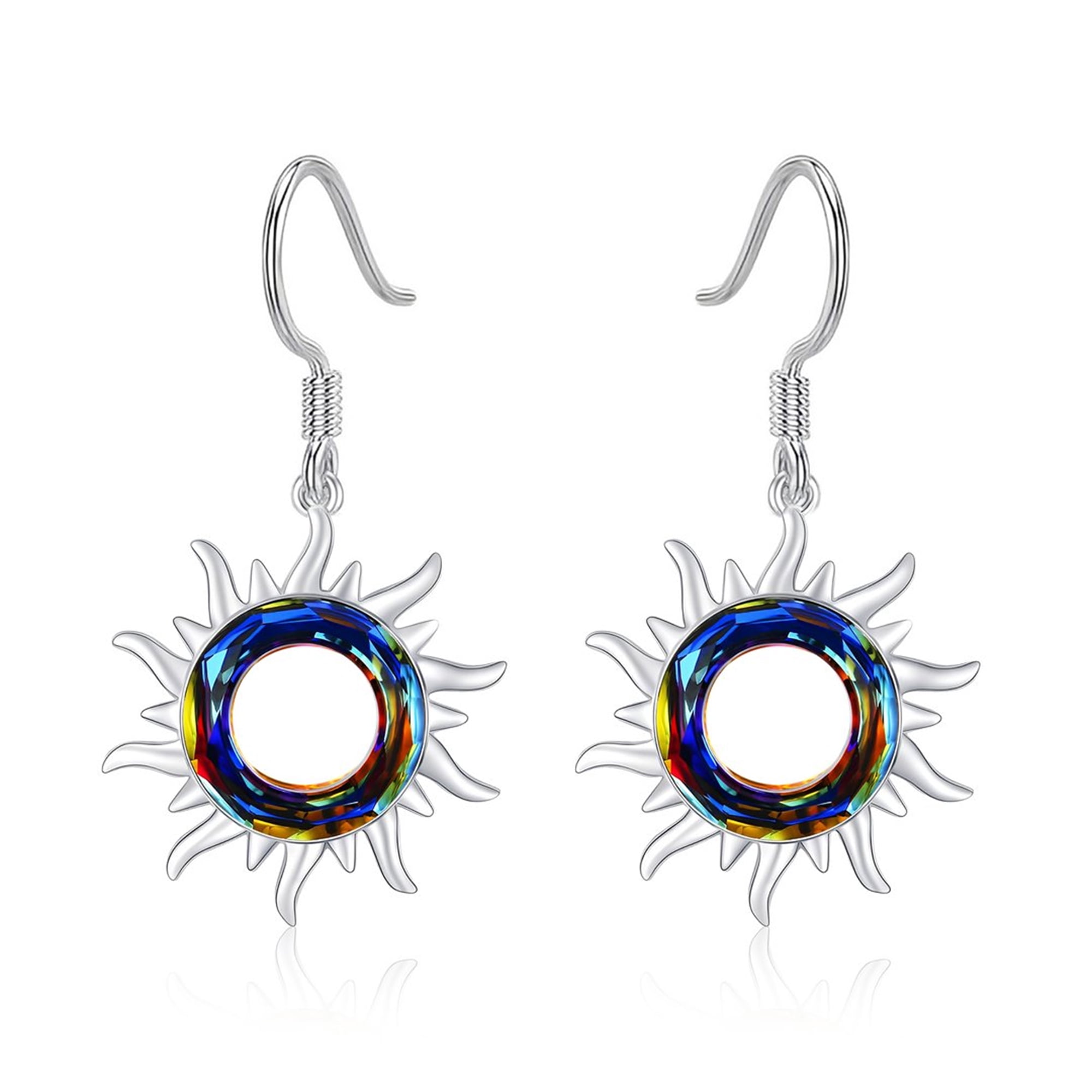 Cherishthese, 1.02 in. Colorful Crystal+Sun Circle Pattern, Silver ...