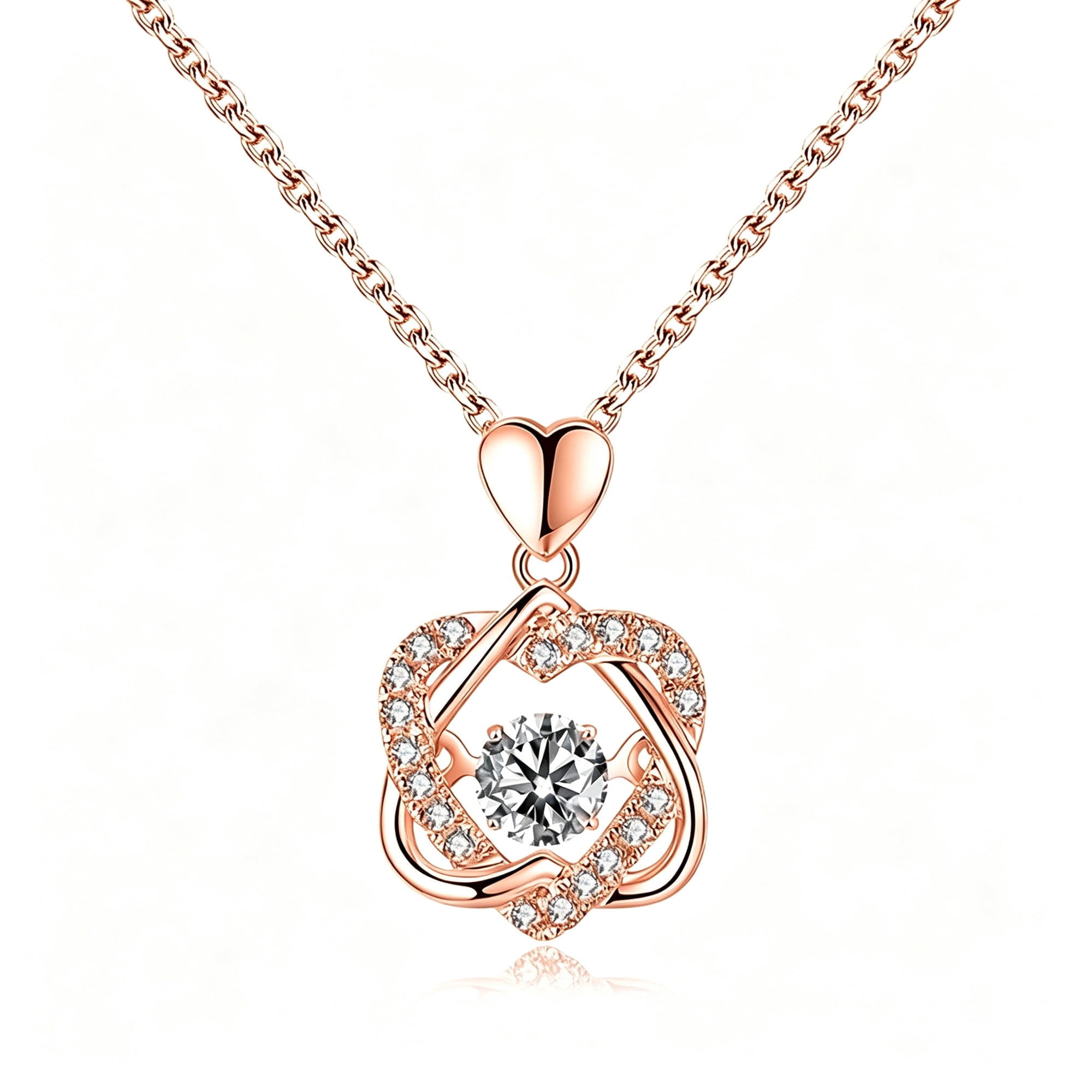 Cherishthese, Rose Gold Double Heart Necklace, Cubic Zirconia Gemstone ...