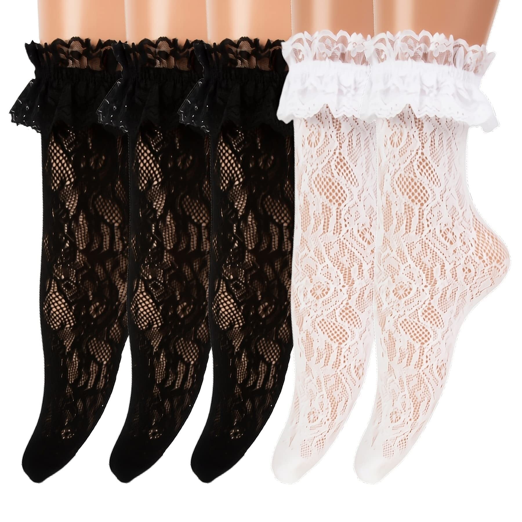 Cherisia 5 Pairs Women Ruffle Ankle Socks Trim Lace Frilled Dress Socks ...