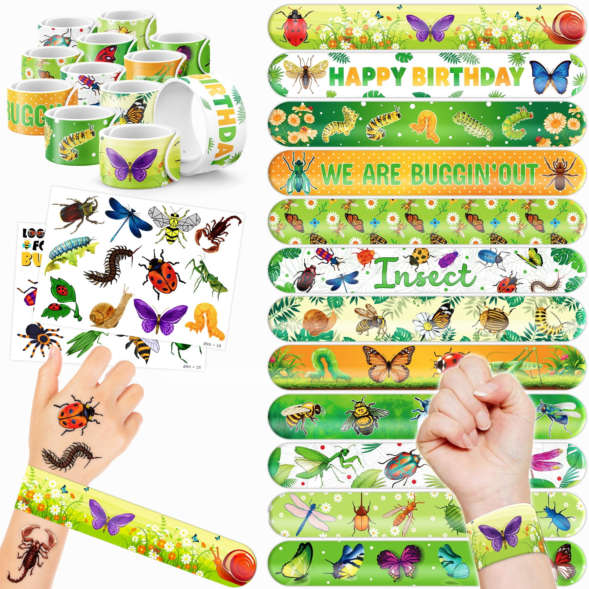 Cherisnowy 48PCS Bug Party Favors Set - 24PCS Temporary Tattoos & 24PCS ...