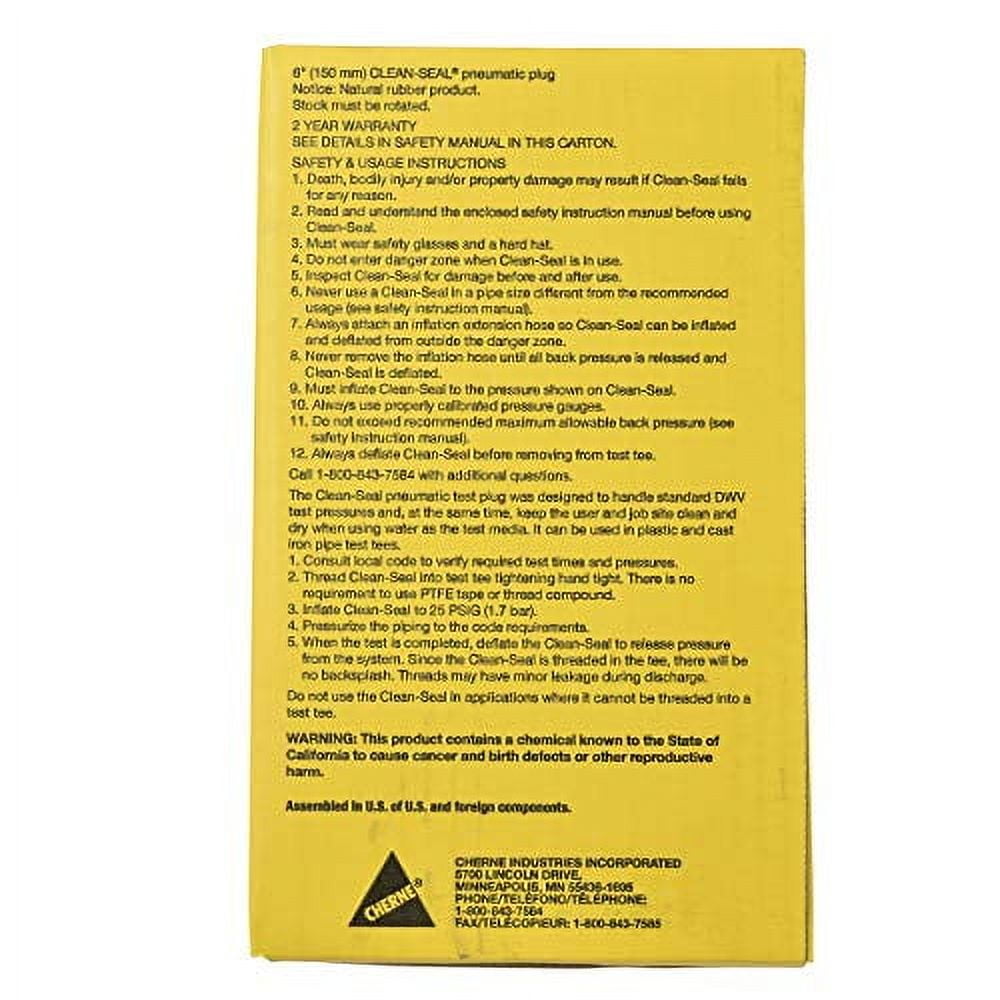 Cherne 271758 Pneumatic Test Plug, 6 in, Black and Yellow - Walmart.com