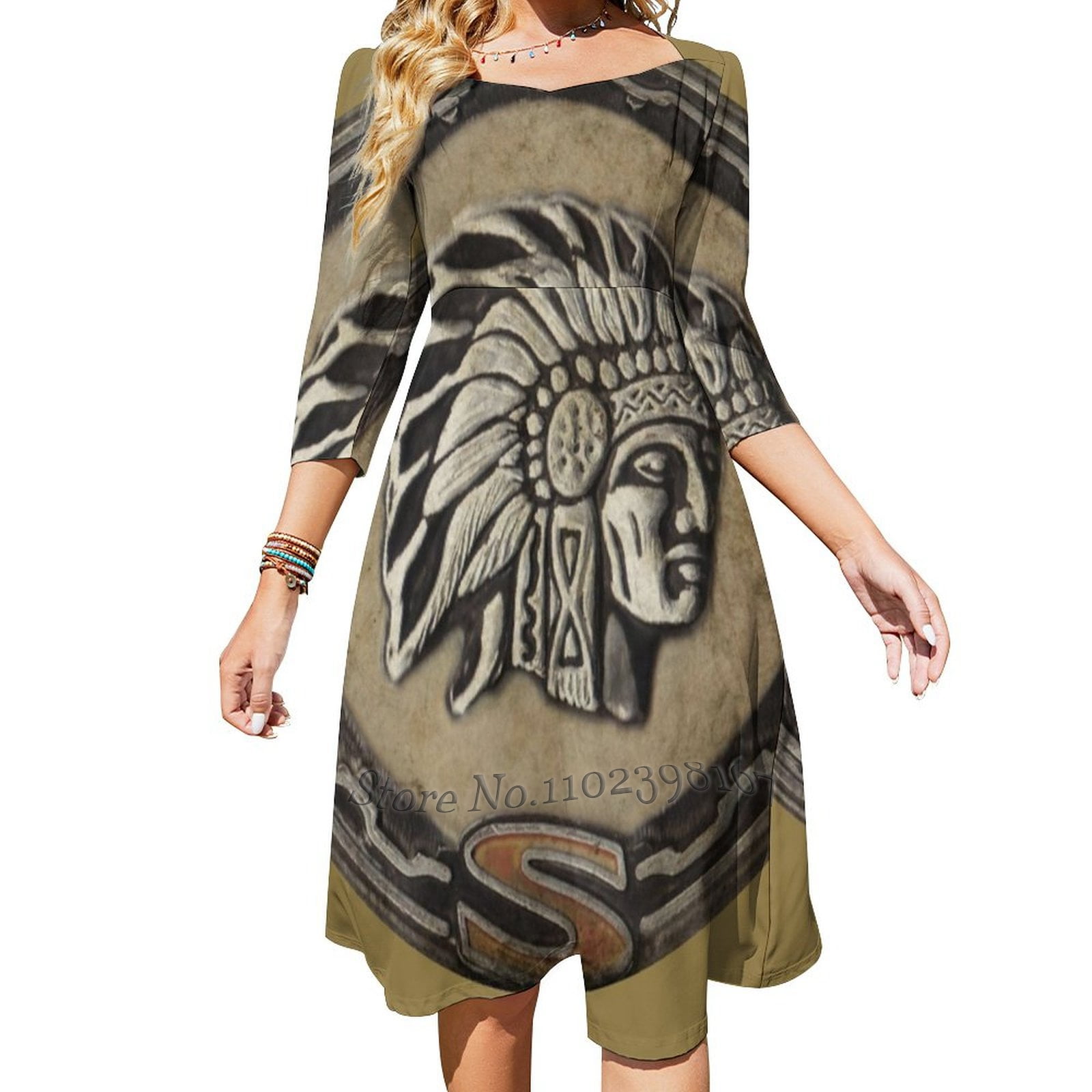 Cherokee Chief Emblem Square Neck Dress Cute Loose Print Dresses ...