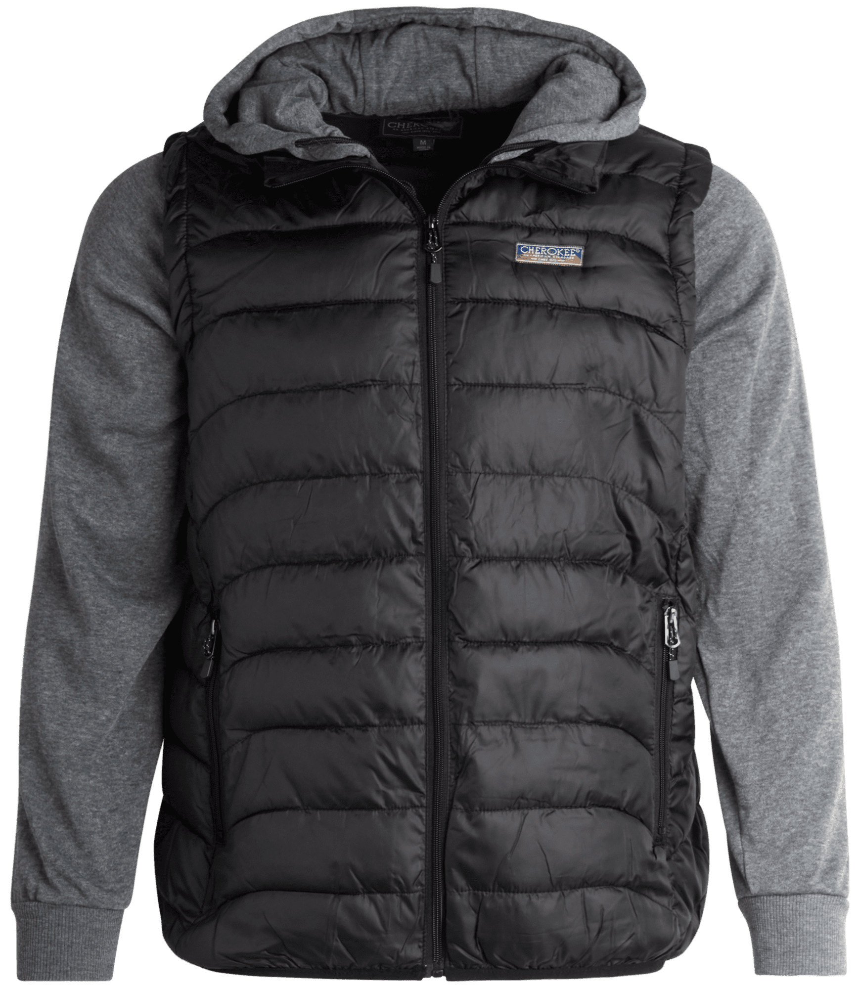 Cherokee Men's Lightweight Quilted Puffer Vest with Sweatshirt Sleeves ...