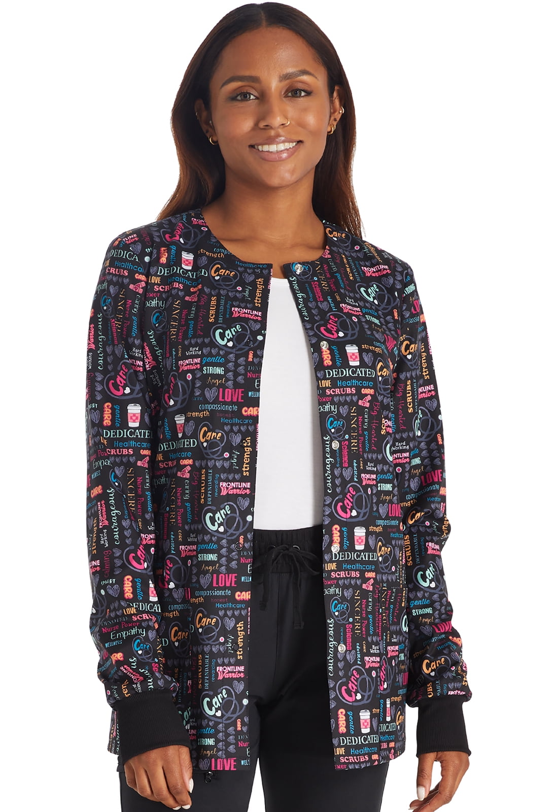 Cherokee Prints Scrubs Jacket For Women Snap Front Print Warm-up CK321 ...
