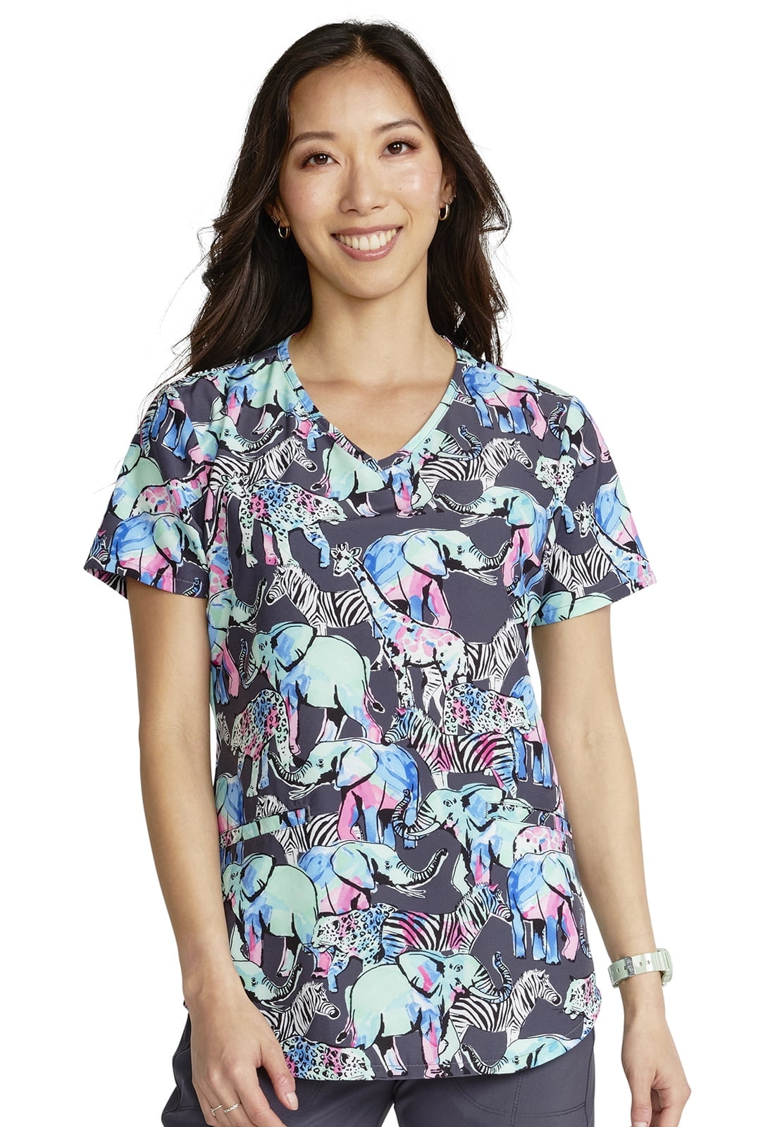 Cherokee Prints Women Medical Scrubs Top V-Neck Print CK637 - Walmart.com