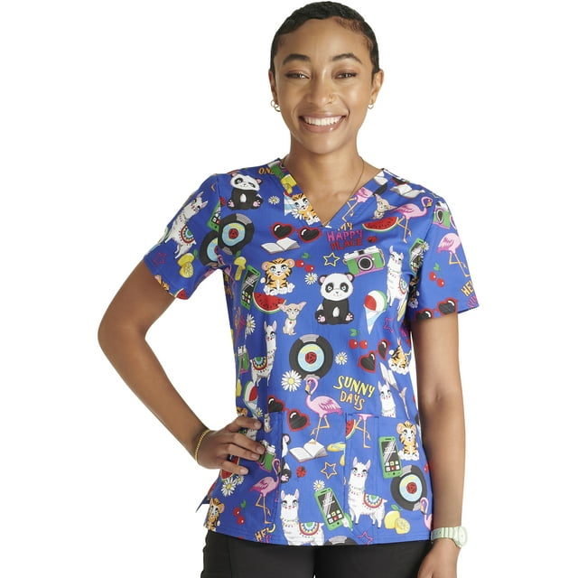 Cherokee Prints Scrubs Top For Women V-Neck Print CK651 - Walmart.com