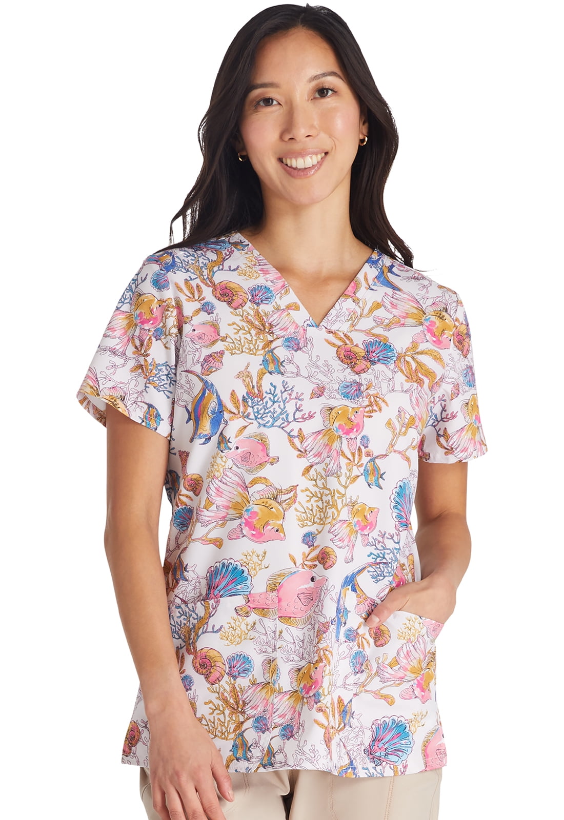 Cherokee Prints Scrubs Top For Women V-Neck Print CK671 - Walmart.com