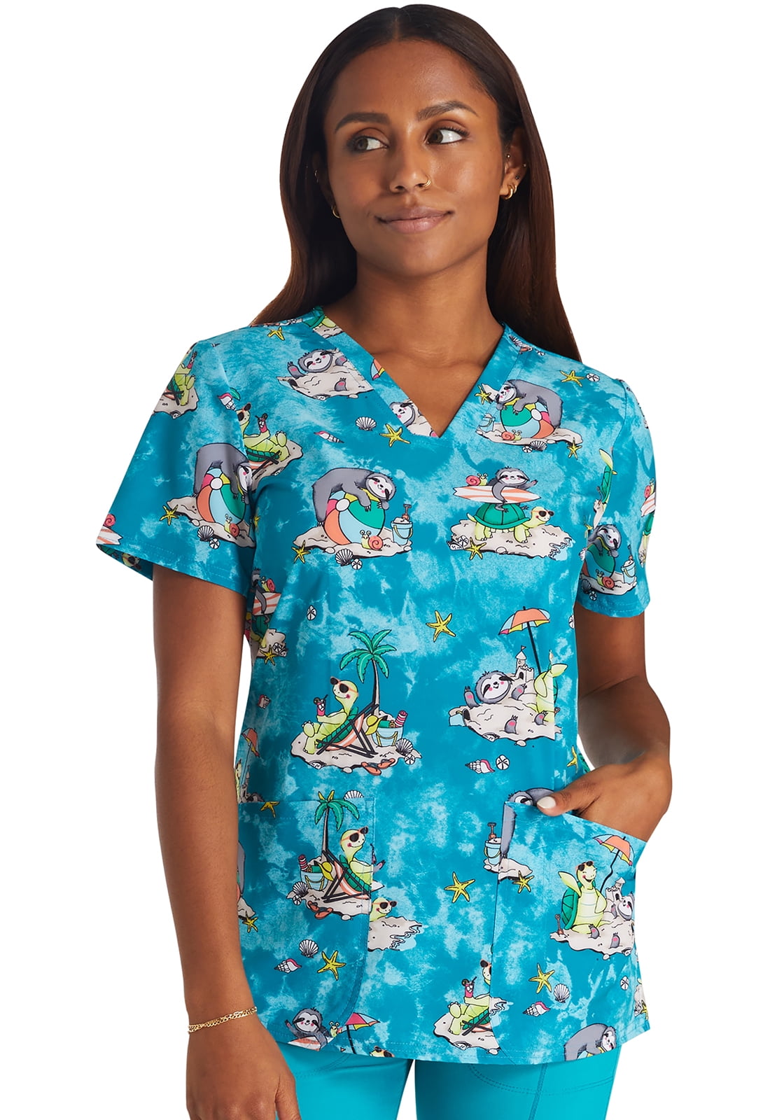 Cherokee Prints Scrubs Top For Women V-Neck Print CK671 - Walmart.com