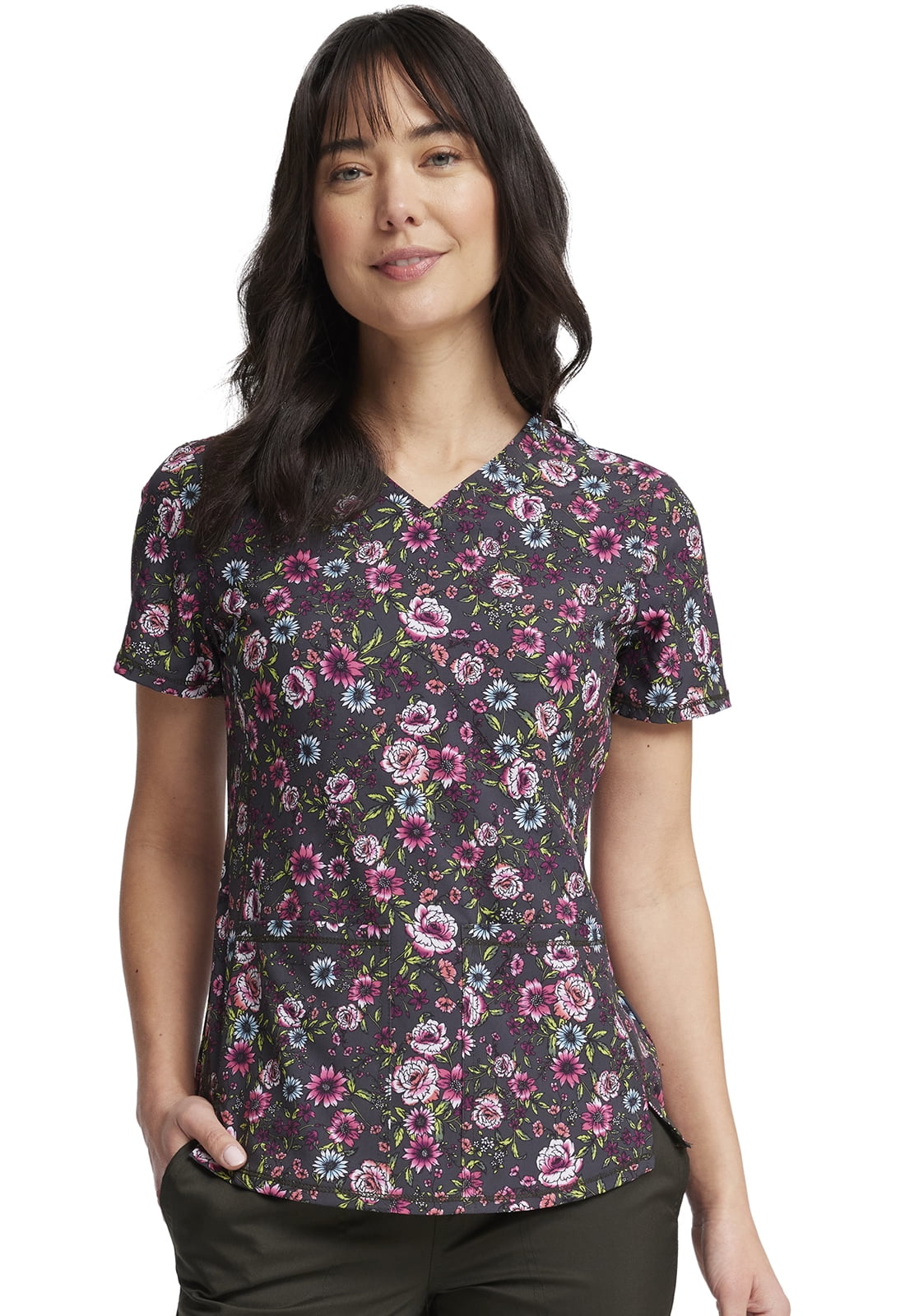 Cherokee Medical Uniform, Women's V-Neck Print Scrubs Top, Plus Size ...