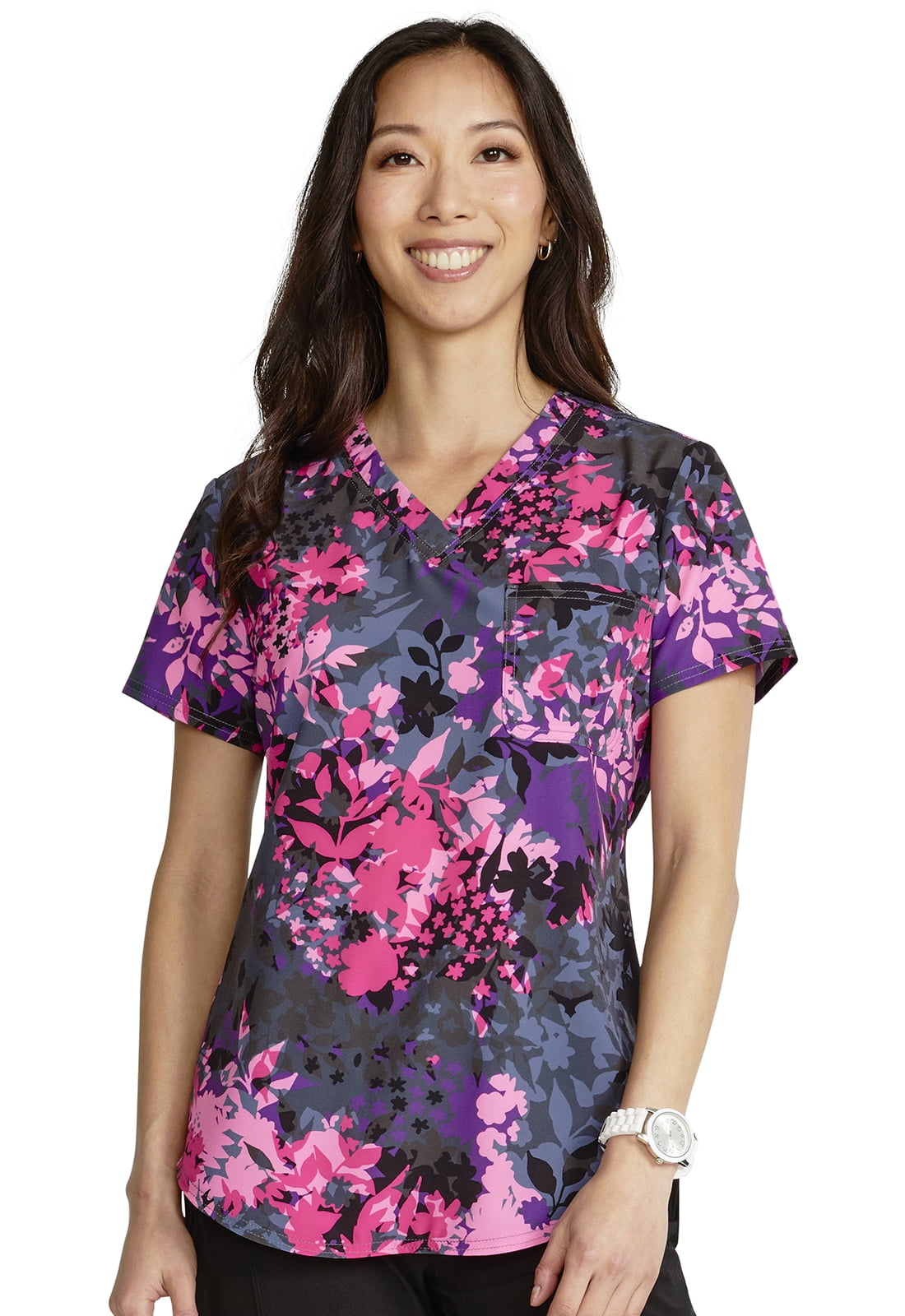 Cherokee Prints Scrubs Top For Women V-Neck Tuckable Print CK664 ...