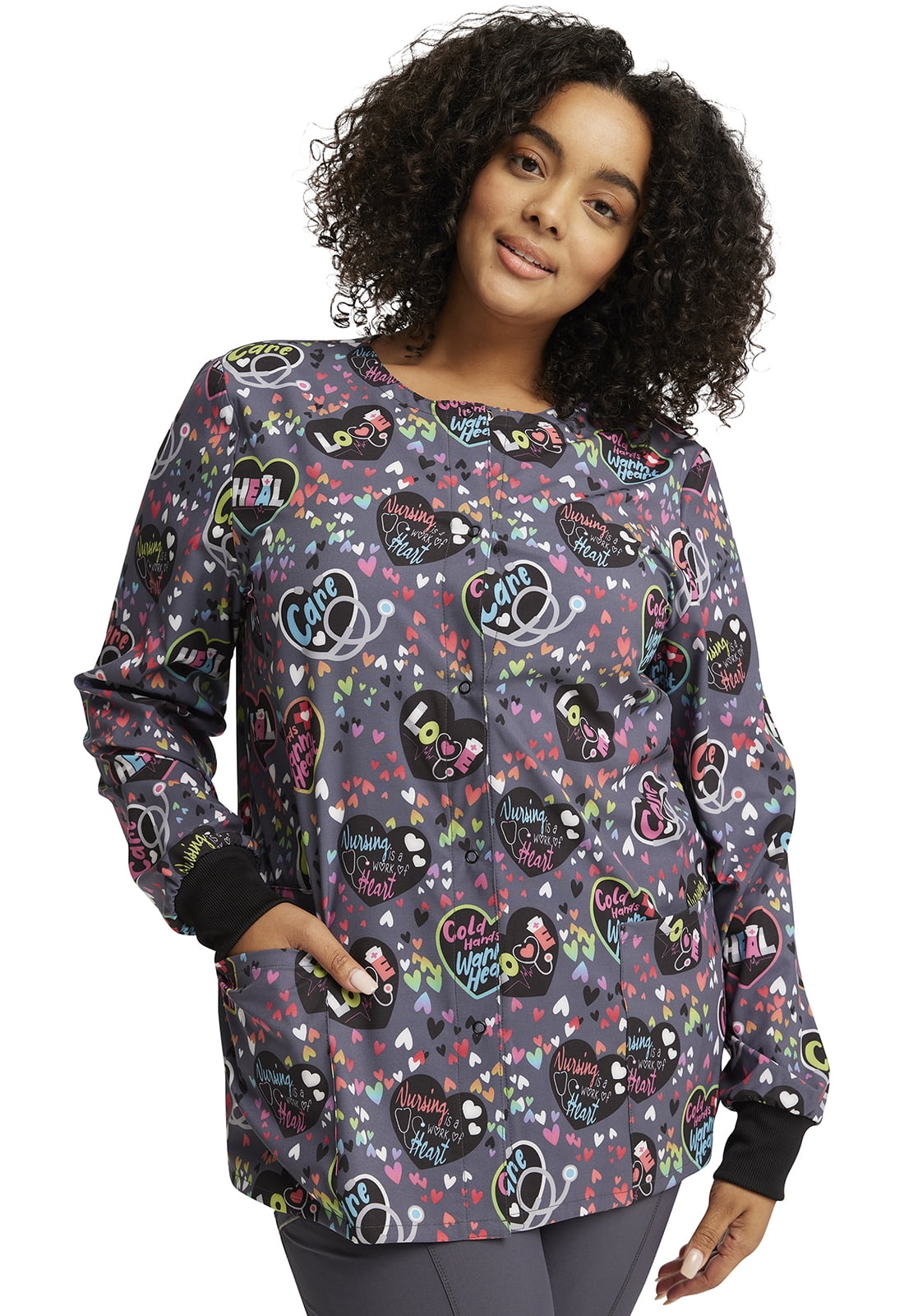 Cherokee Prints Warm Up Scrubs Jacket For Women Snap Front Print CK321 ...