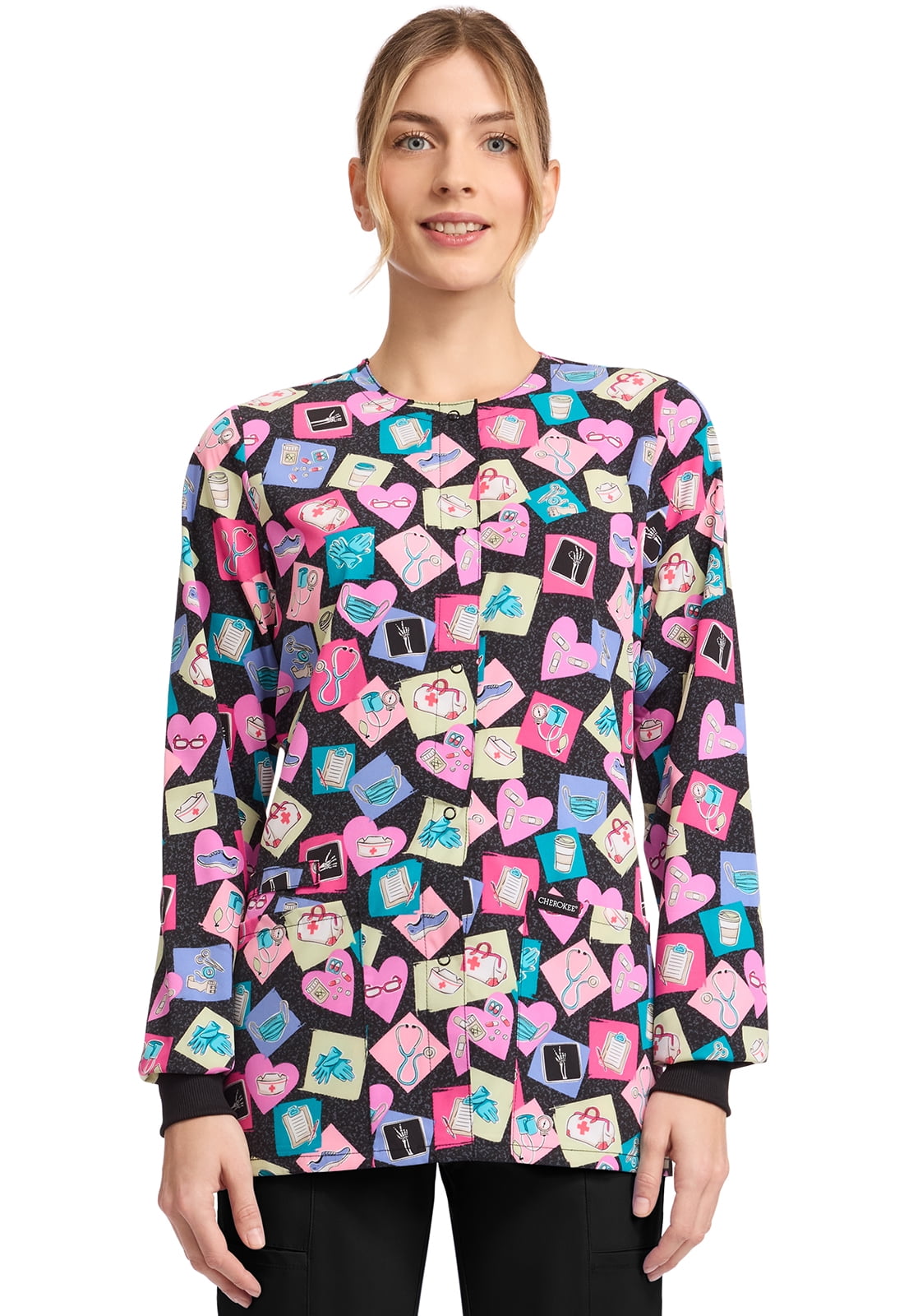 Cherokee Prints Warm Up Scrubs Jacket For Women Snap Front Print CK321 ...