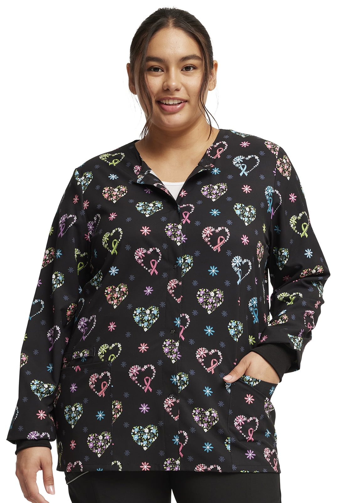 Cherokee Prints Women Warm Up Scrubs Jacket Snap Front Print Warm Up ...