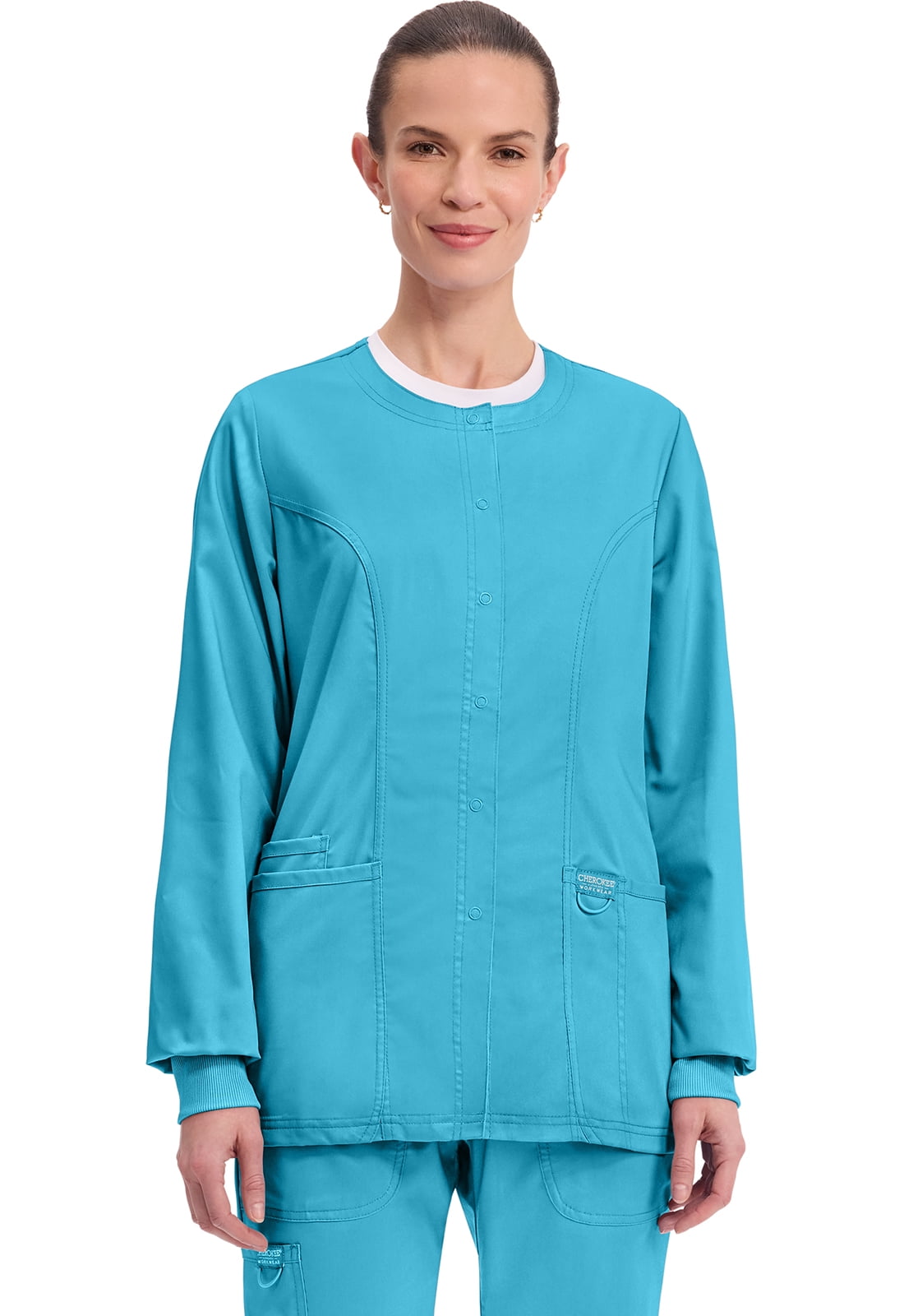 Cherokee Snap Front Scrub Jackets for Women, Workwear Revolution Soft ...