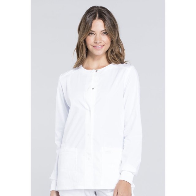 Cherokee Women's Snap Front Scrub Jacket with 3 Pockets and Knit Cuff ...