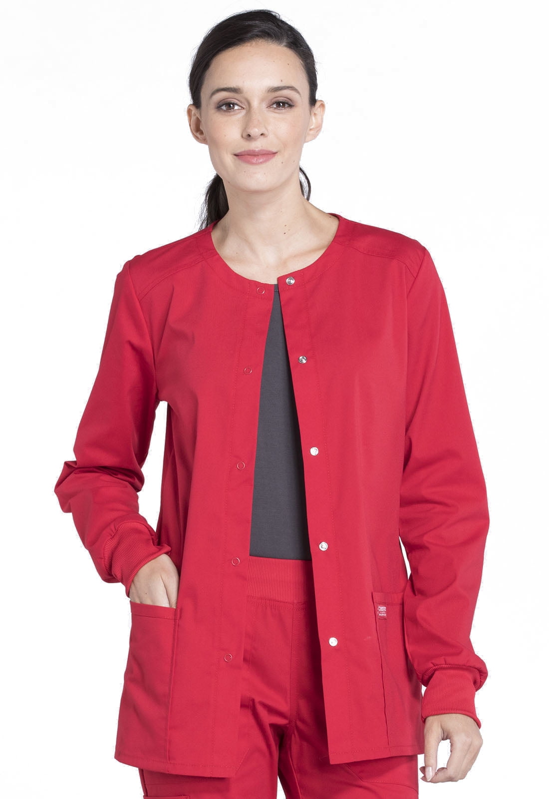 Cherokee Women's Snap Front Scrub Jacket with 3 Pockets and Knit Cuff ...
