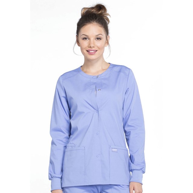 Cherokee Women's Snap Front Scrub Jacket with 3 Pockets and Knit Cuff ...