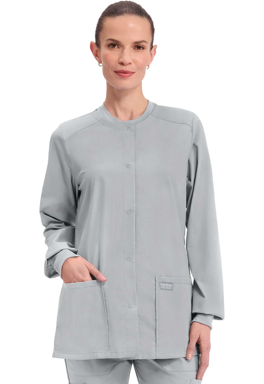 Cherokee Women's Snap Front Scrub Jacket with 3 Pockets and Knit Cuff ...