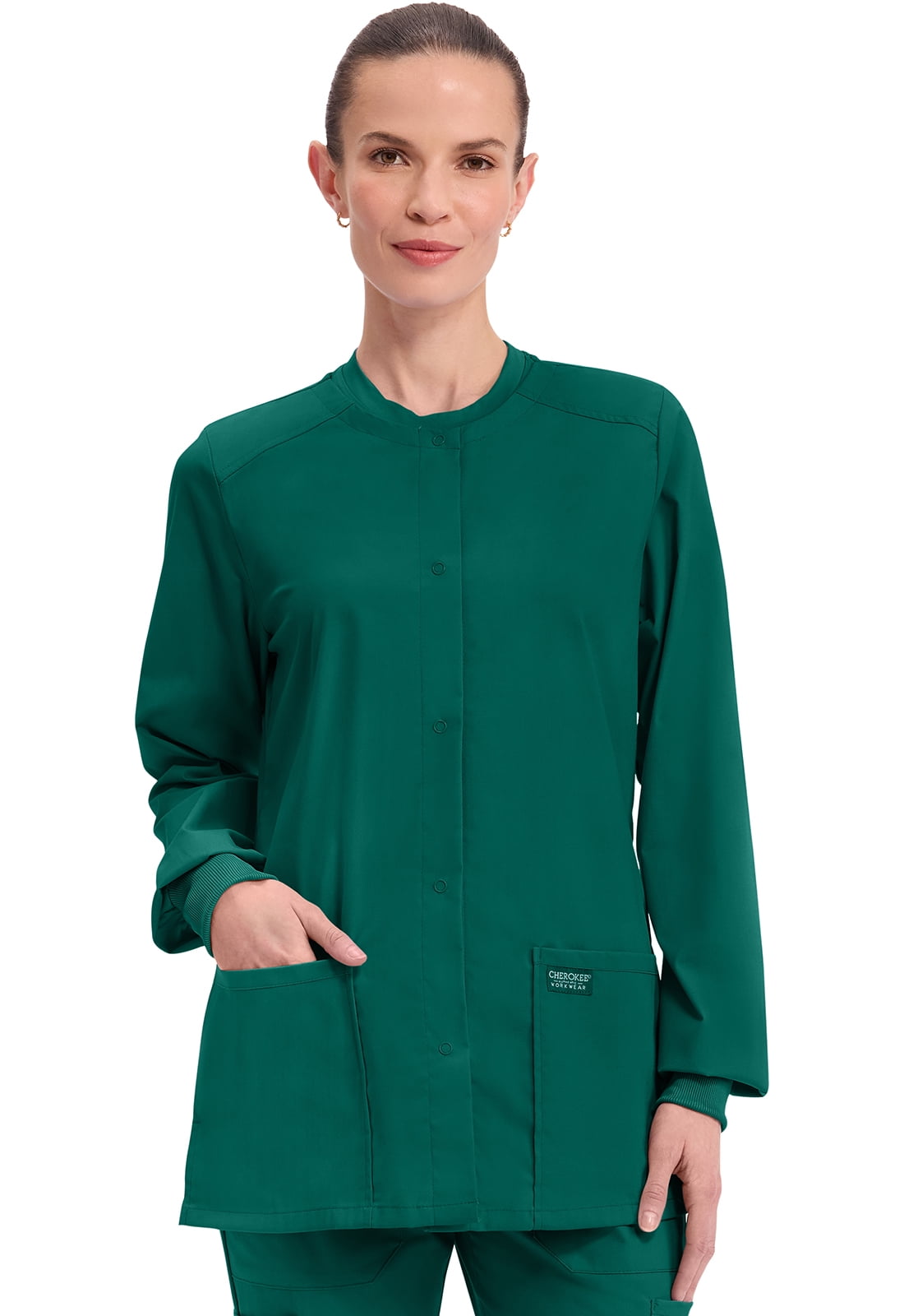 Cherokee Women's Snap Front Scrub Jacket with 3 Pockets and Knit Cuff ...