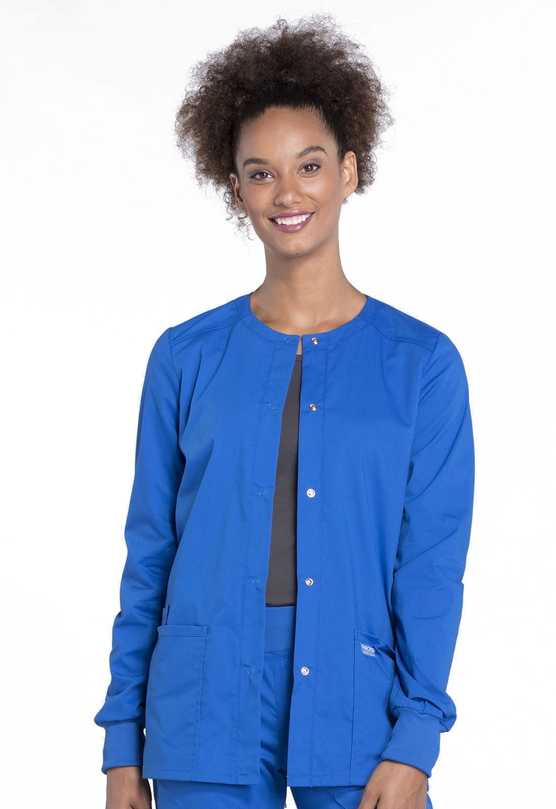 Cherokee Women's Snap Front Scrub Jacket with 3 Pockets and Knit Cuff ...