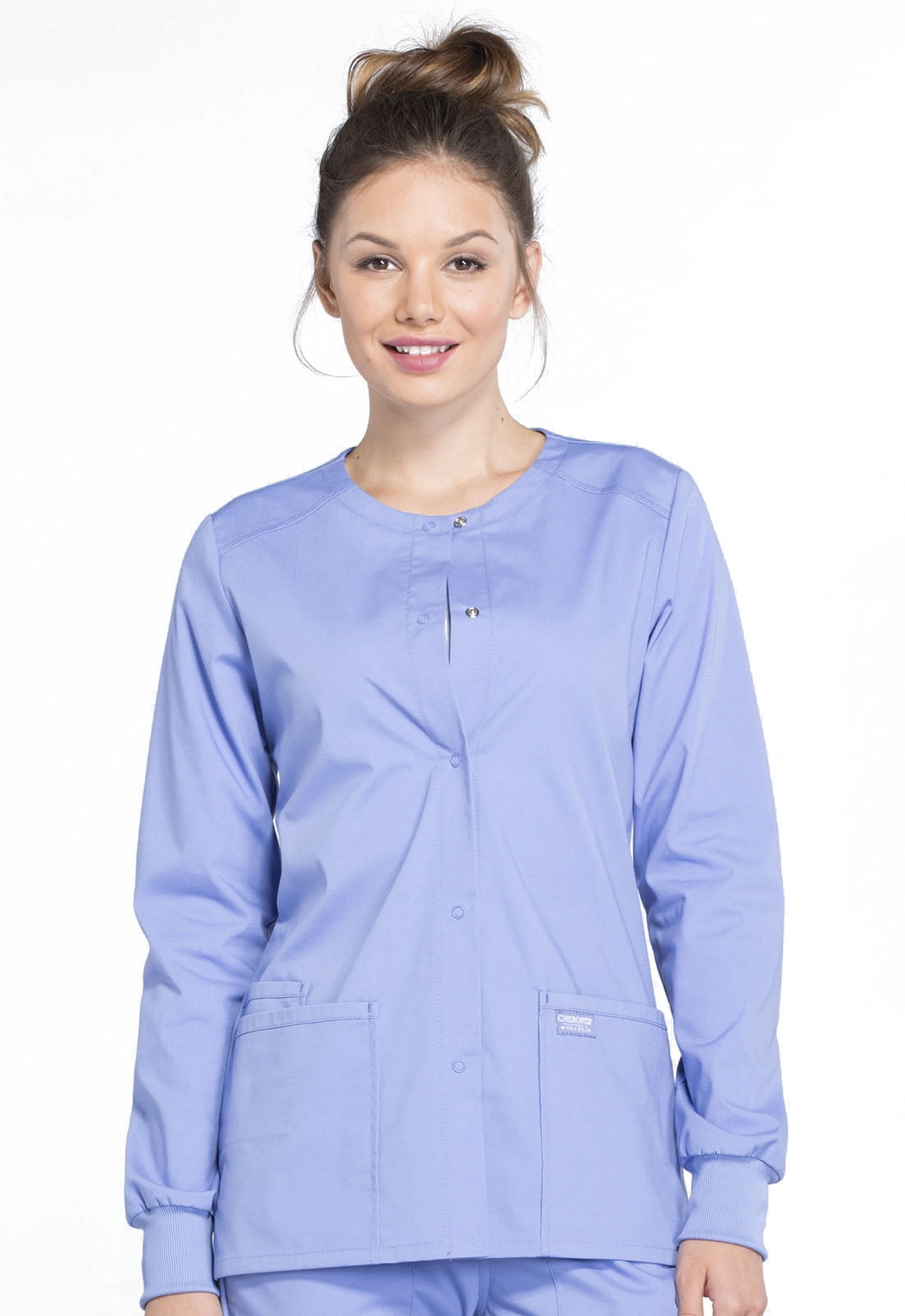 Cherokee Women's Snap Front Scrub Jacket with 3 Pockets and Knit Cuff ...
