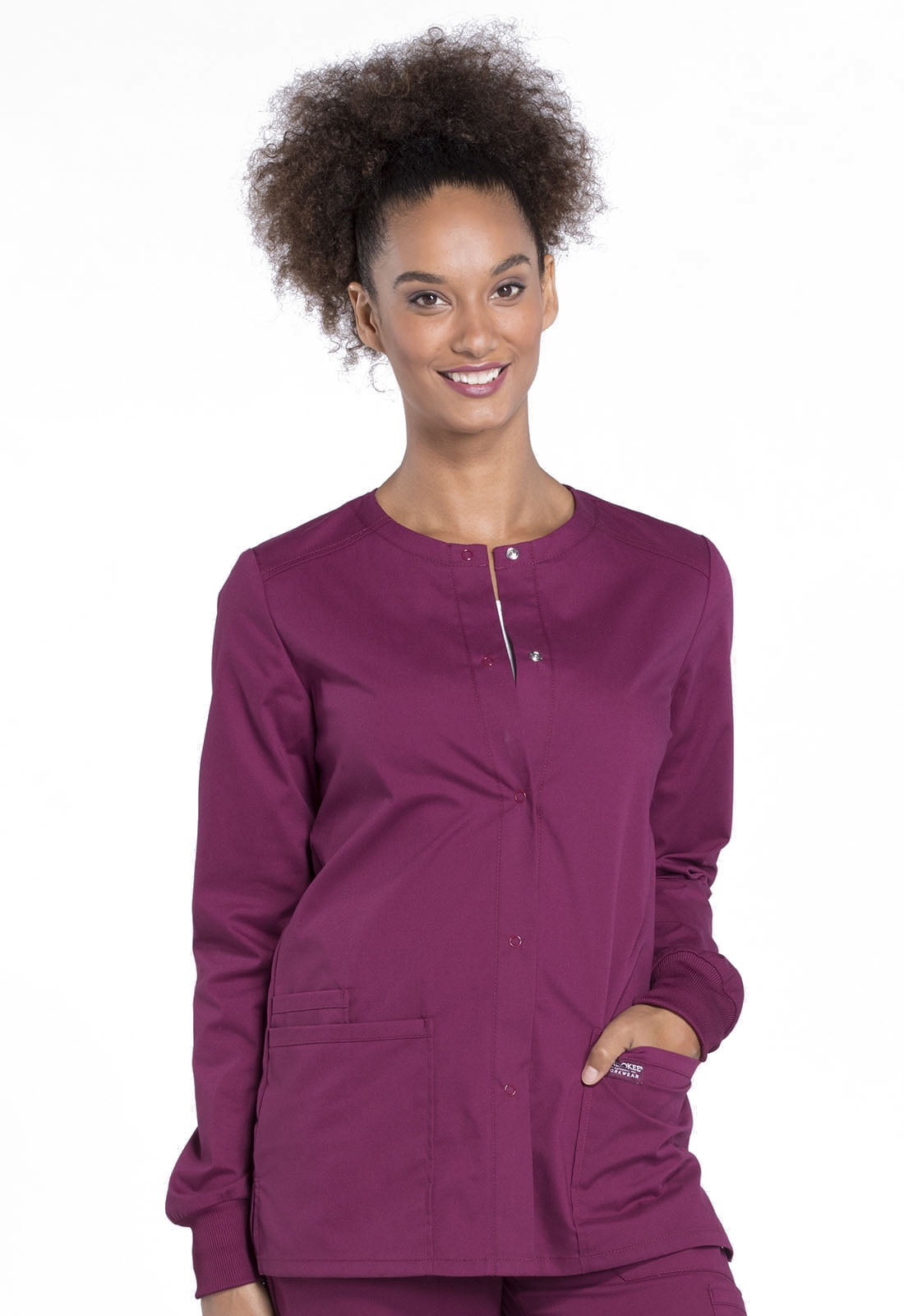 Cherokee Women's Snap Front Scrub Jacket with 3 Pockets and Knit Cuff ...