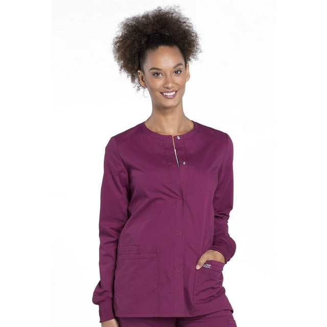 Cherokee Women's Snap Front Scrub Jacket with 3 Pockets and Knit Cuff ...