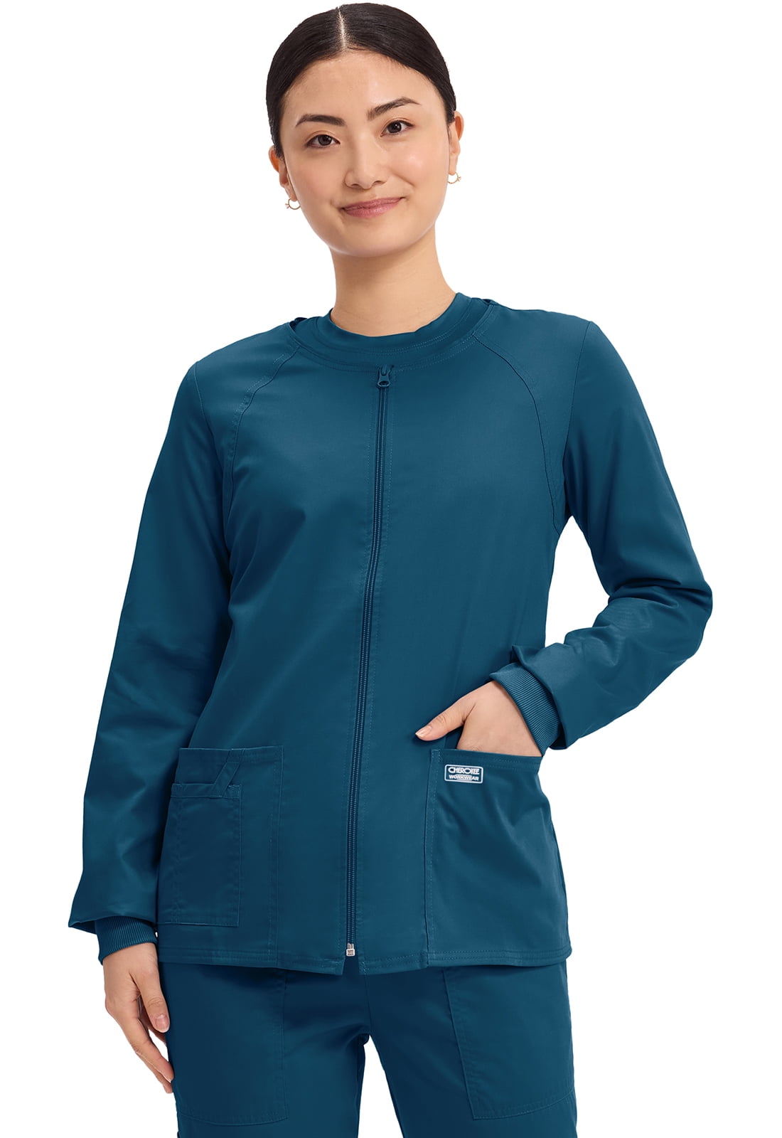 Cherokee Workwear Core Stretch Women's Zip Front Scrub Jacket with ...