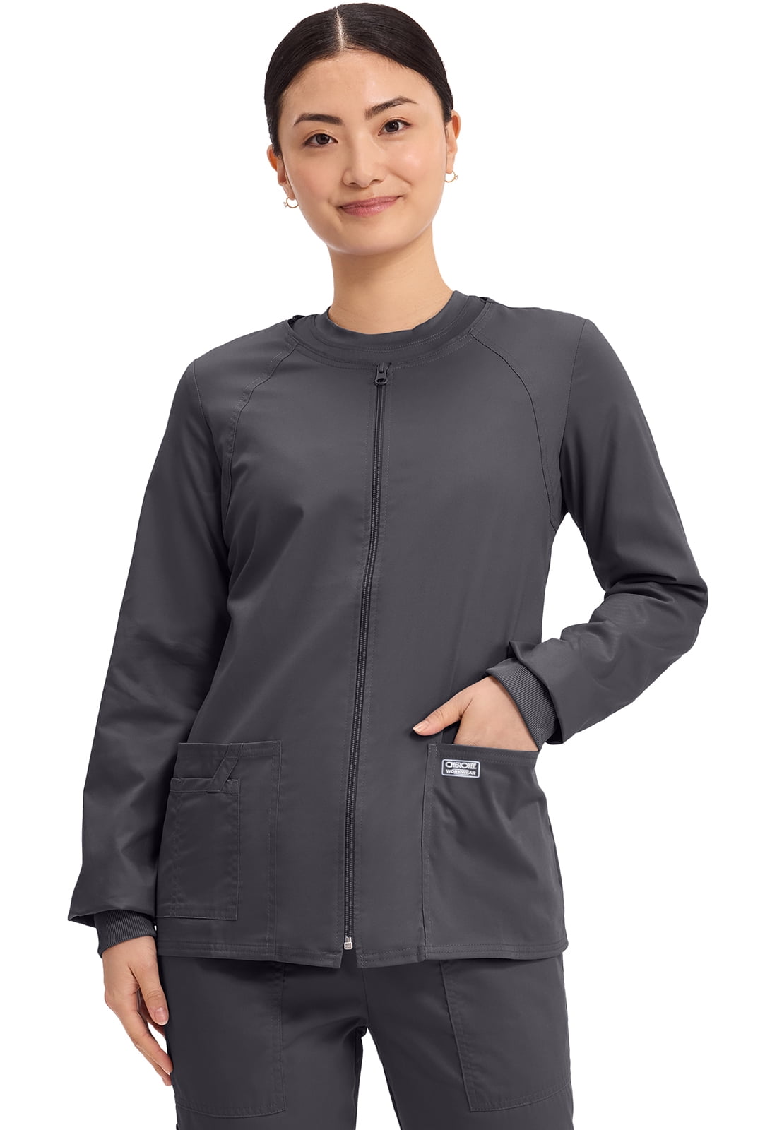 Cherokee Zip Front Scrub Jackets for Women, Workwear Core Stretch Soft ...