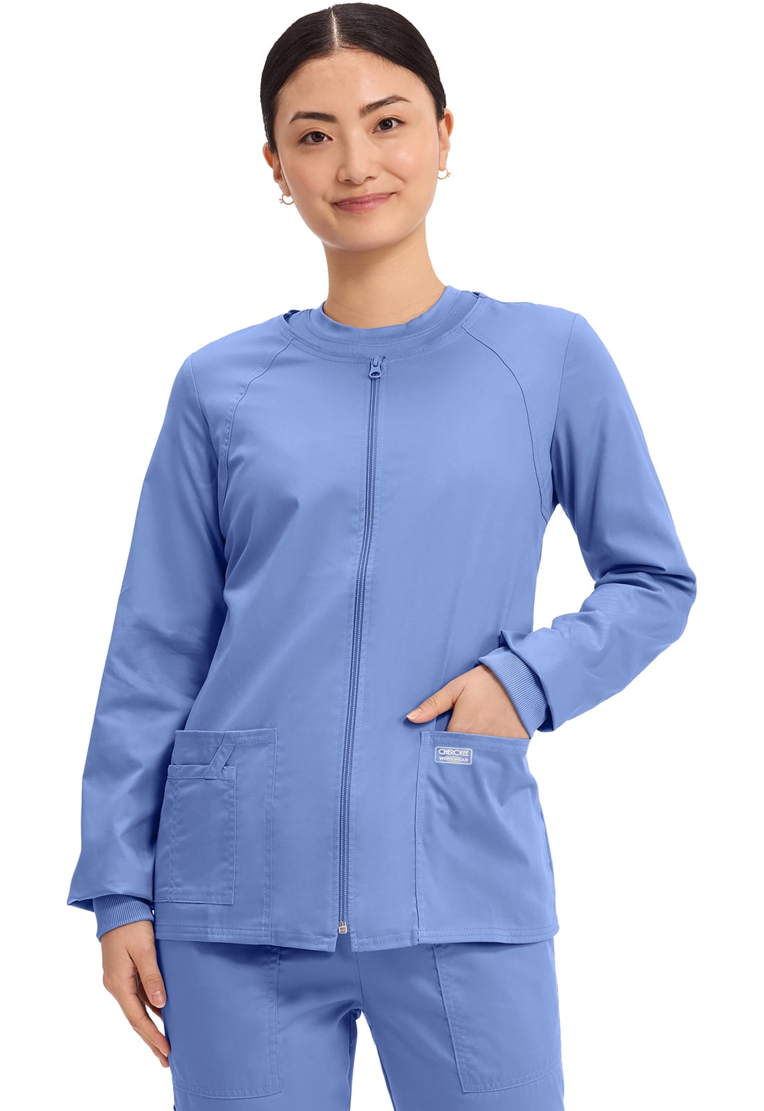 Cherokee Zip Front Scrub Jackets for Women, Workwear Core Stretch Soft ...