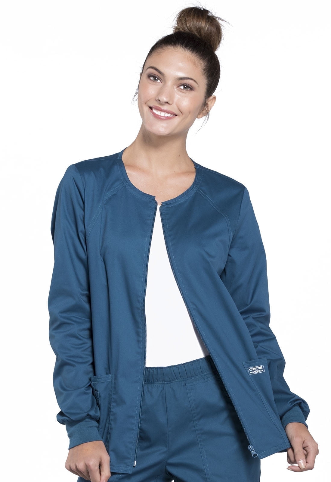 Cherokee Workwear Core Stretch Women's Zip Front Scrub Jacket with ...
