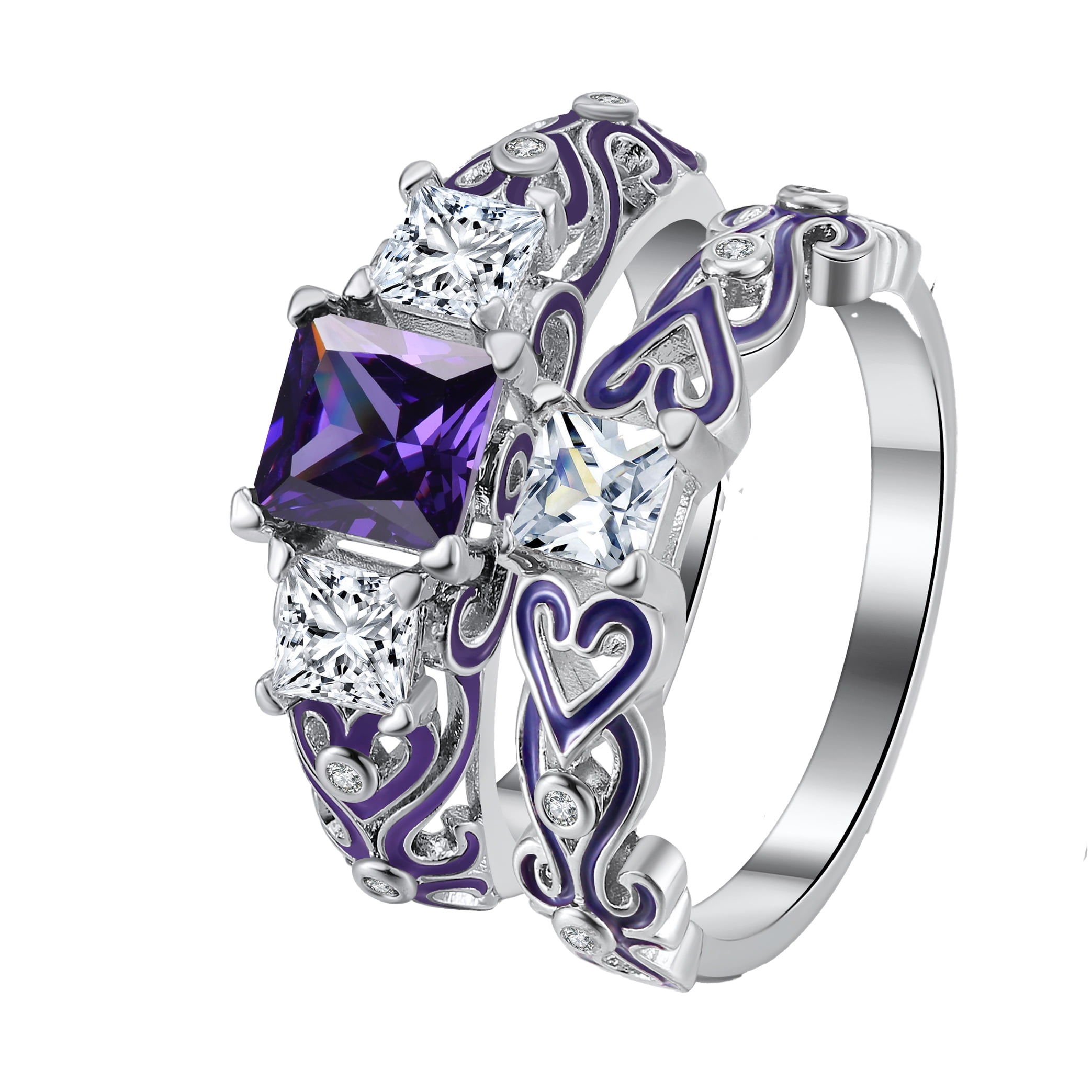 Cherri Purple Wedding Ring Set for Women Cz Princess Engagement Ring ...