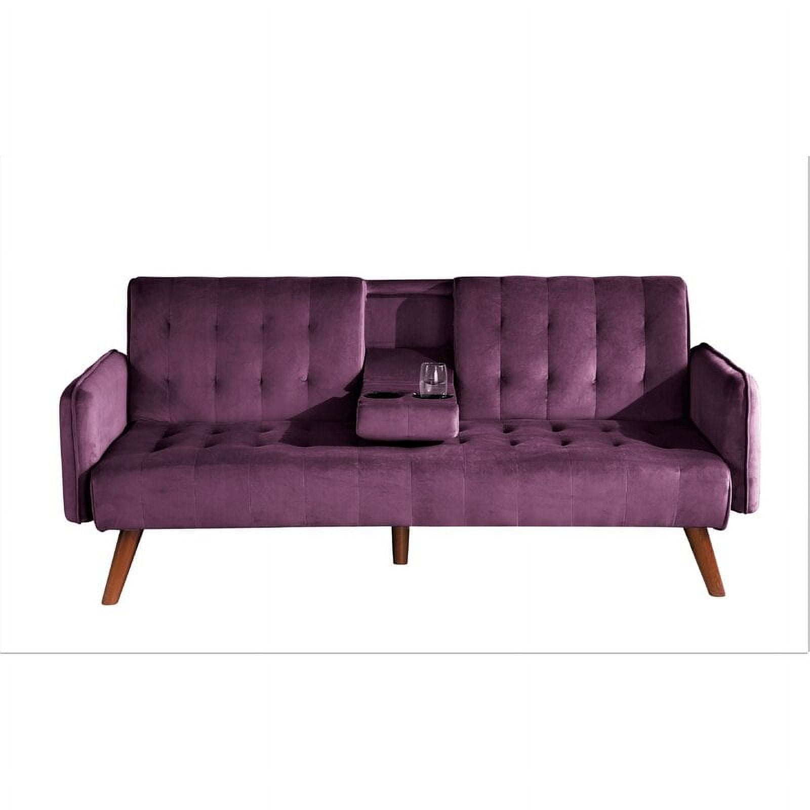 US Pride Furniture Cherrie 72'' Velvet Round Arm Sleeper in Purple ...