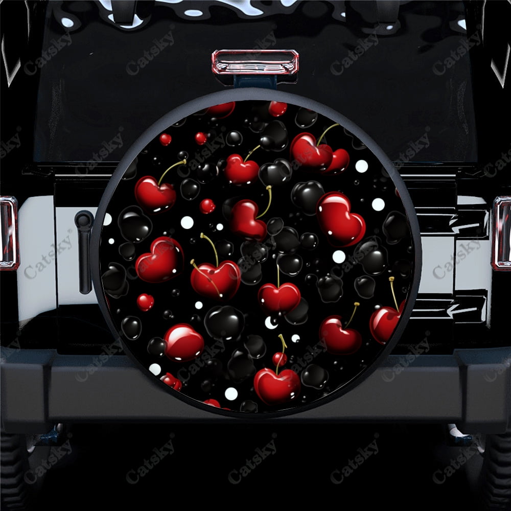 Cherries And Green Leaves Polyester Universal Spare Wheel Tire Cover ...