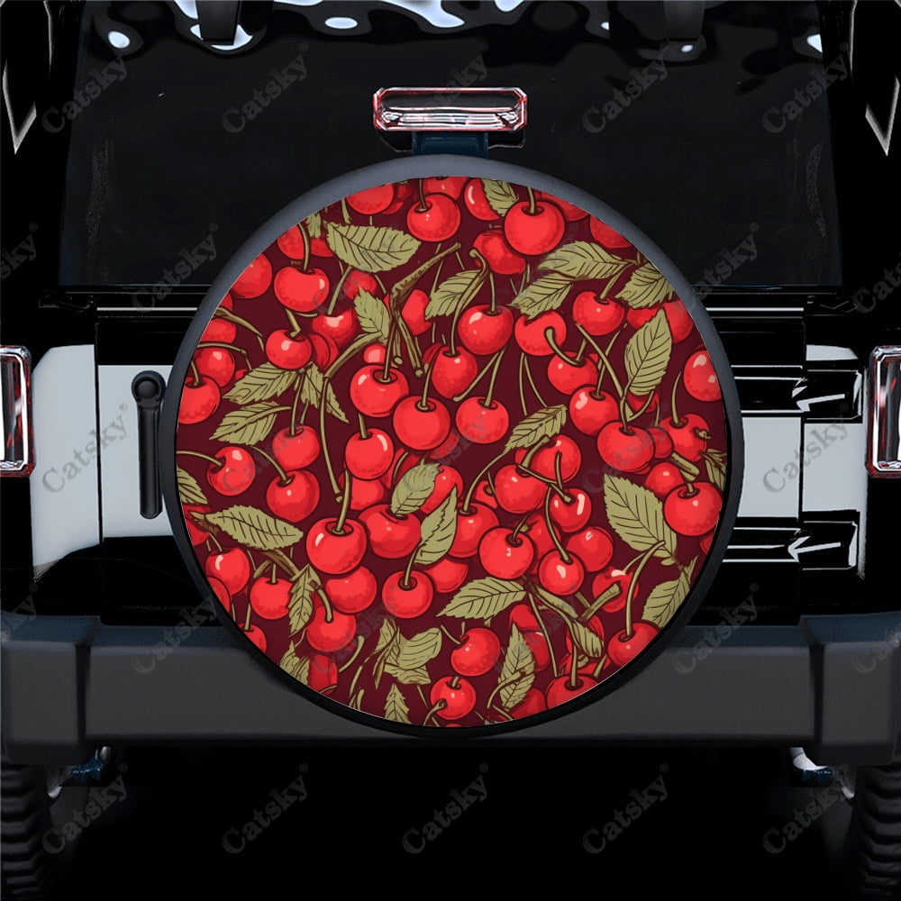 Cherries And Green Leaves Polyester Universal Spare Wheel Tire Cover ...