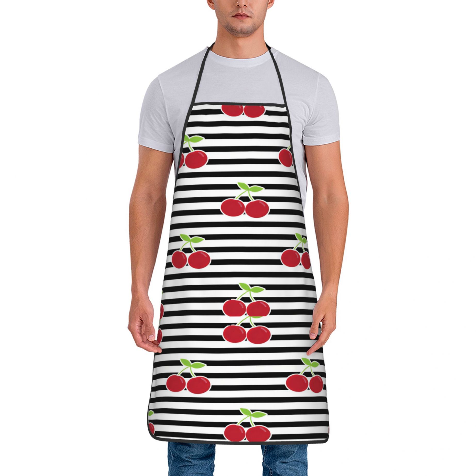 Cherries Cherry Black Lines Background Aprons for Women Men Waterproof ...