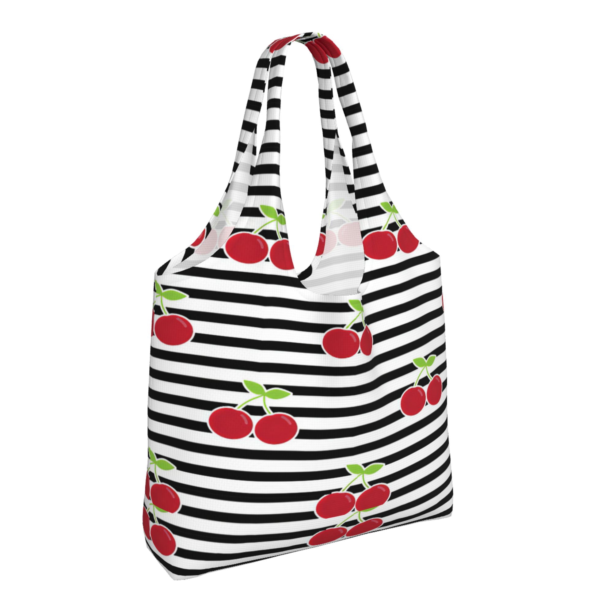 Cherries Cherry Black Lines Background Canvas Tote Pocket For Women ...
