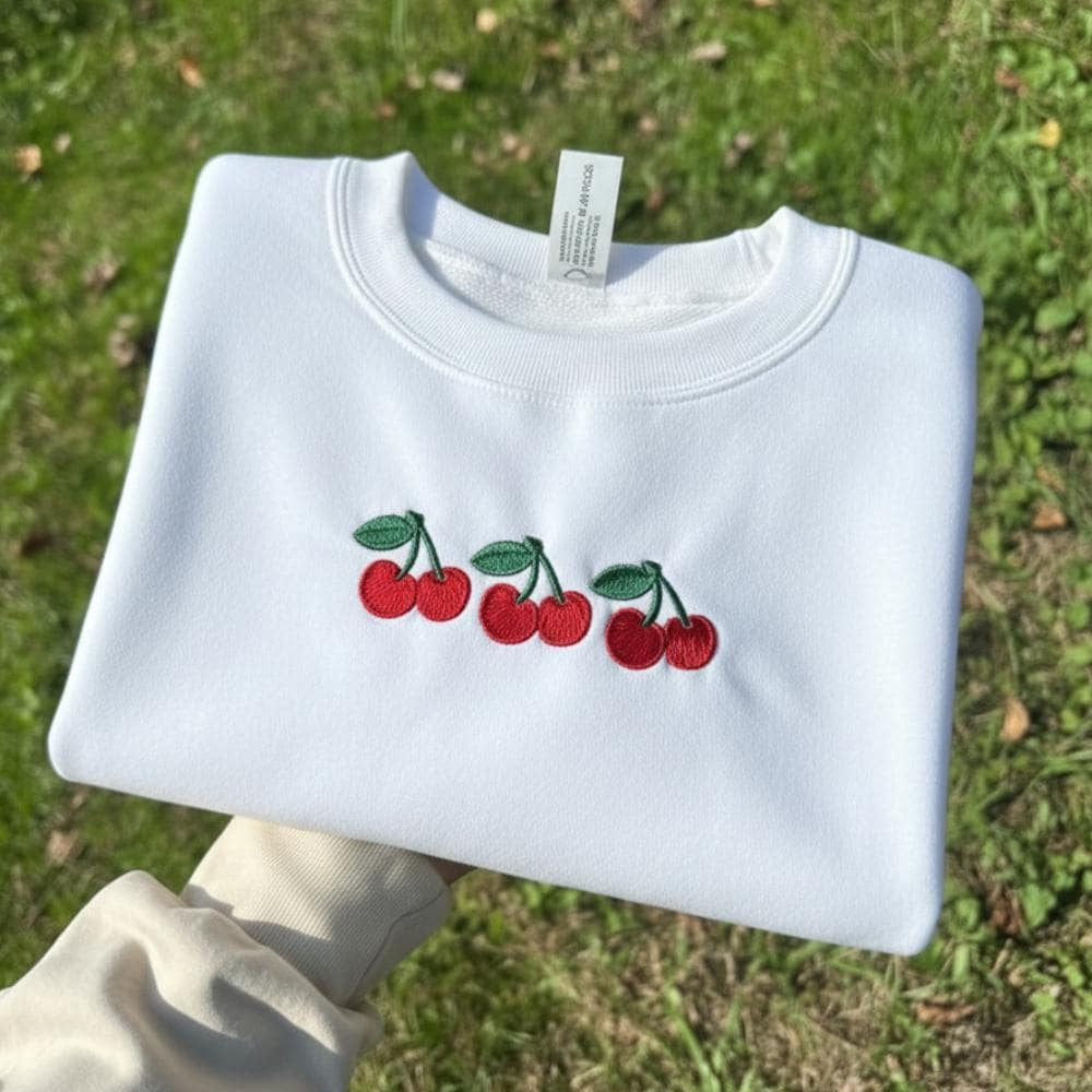 Cherries Embroidered Shirt Cute Fruit Shirt Sweet Minimal Embroidery ...