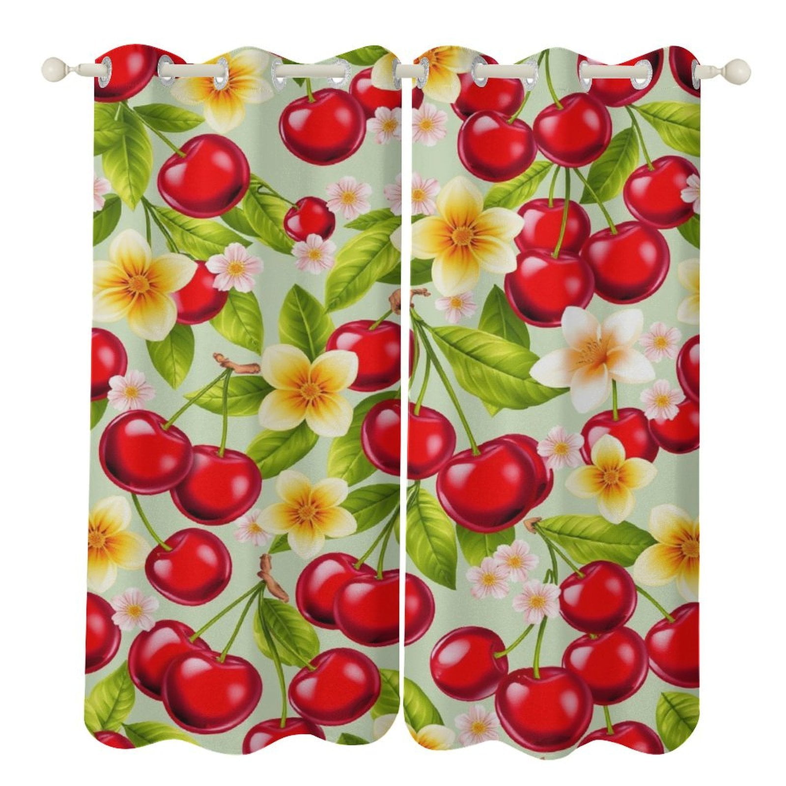 Cherries Floral Pattern Window Curtains Drapes Bedroom Living Room ...