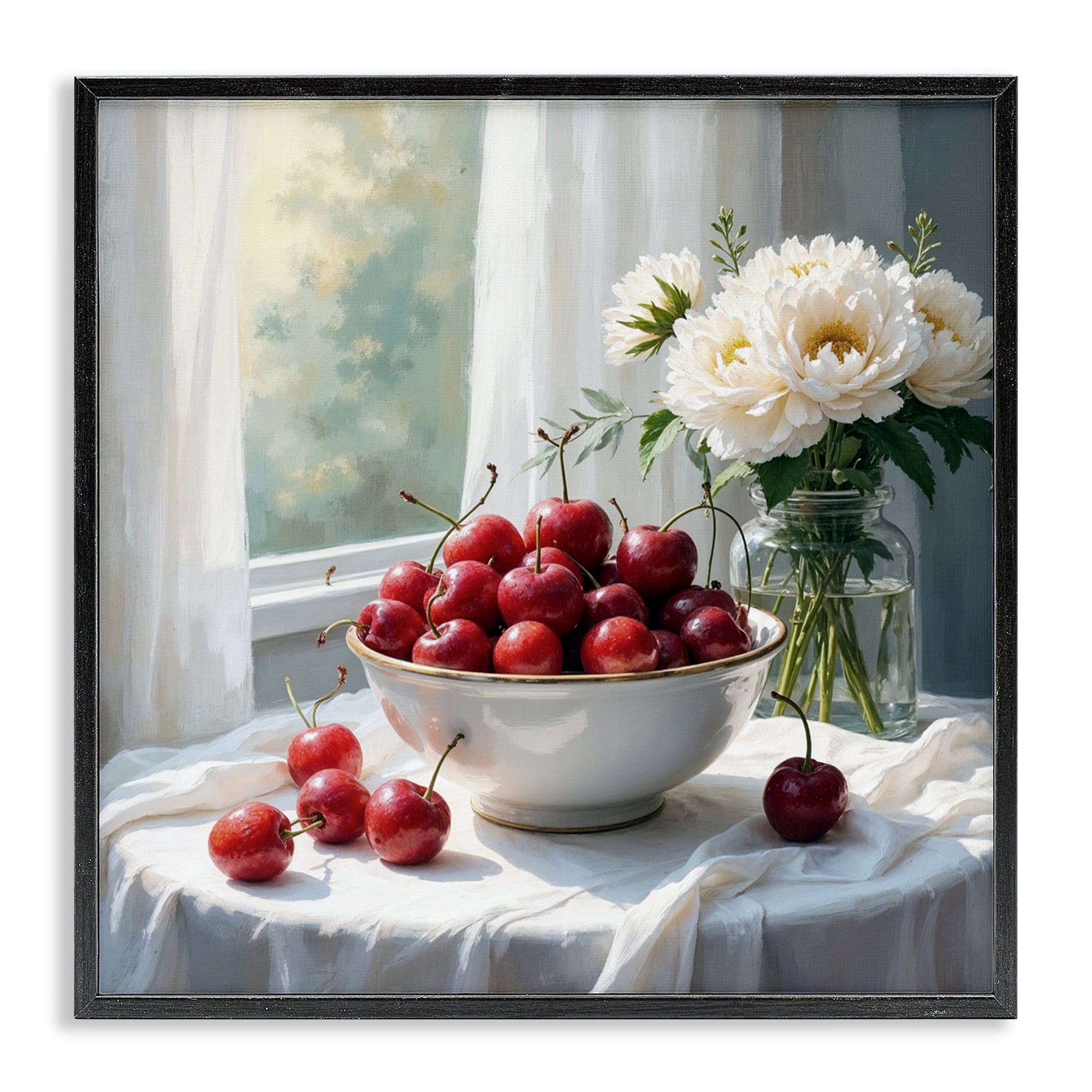 Cherries & Flowers Still Life Black Framed Giclee Art, design by ...