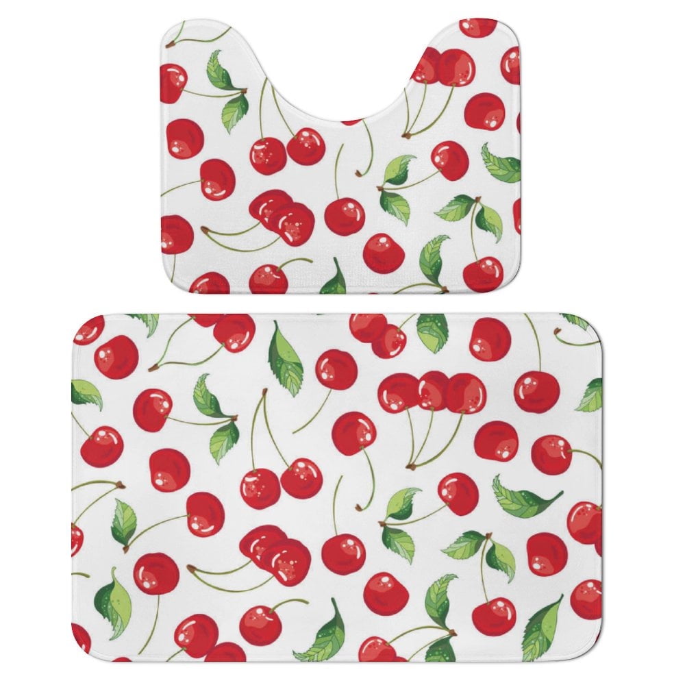 Cherries Fruit Pattern Bathroom Rugs Set 2 Pieces, Bathroom Set - Quick ...
