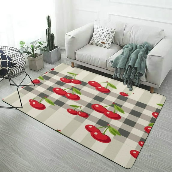 Cherries Gingham Pattern Carpets for Living Room Luxury Rations Sofa ...
